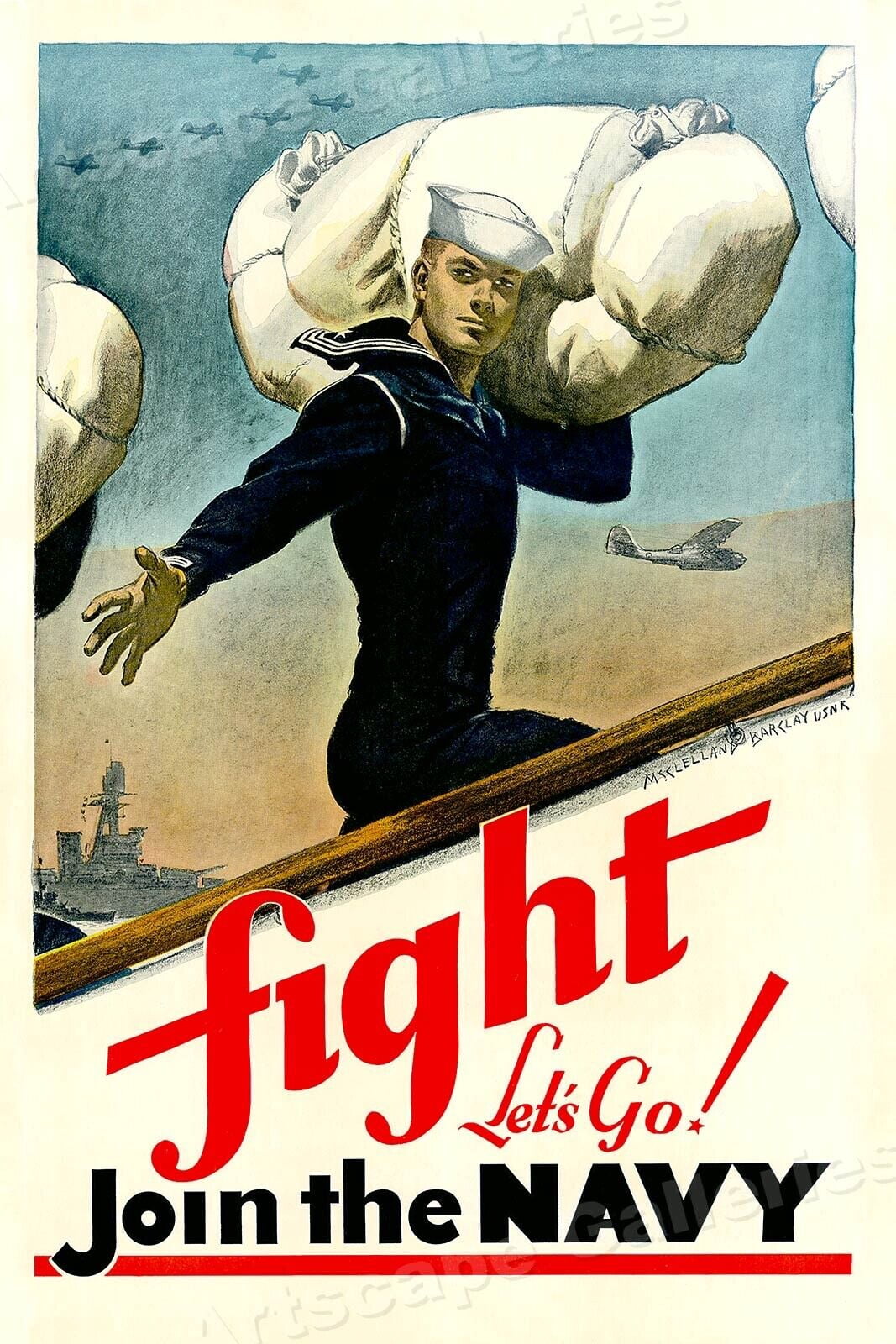 POSTER Fight! Join the Navy! - 1940s Vintage Style World War II Navy ...