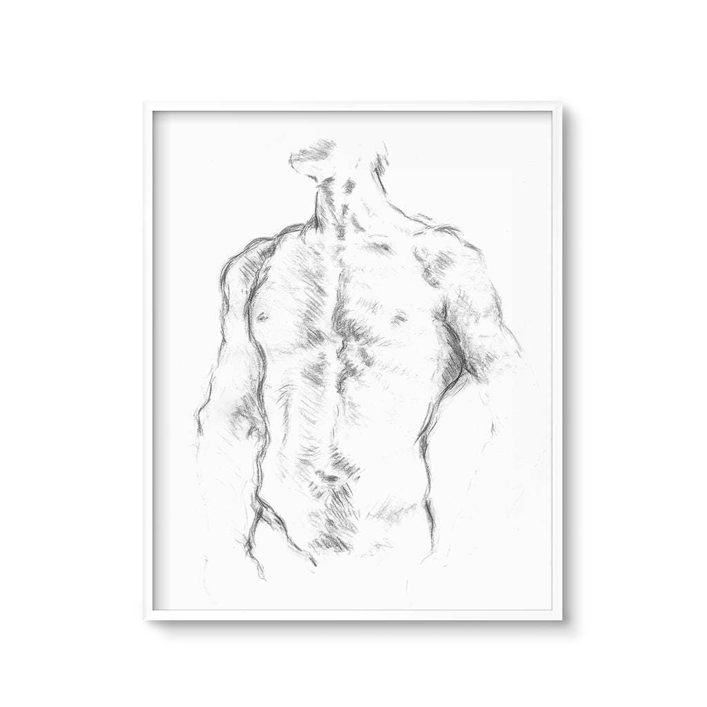 POSTER Figure Drawing Study , Male torso Figurative Art Pencil Sketch ...
