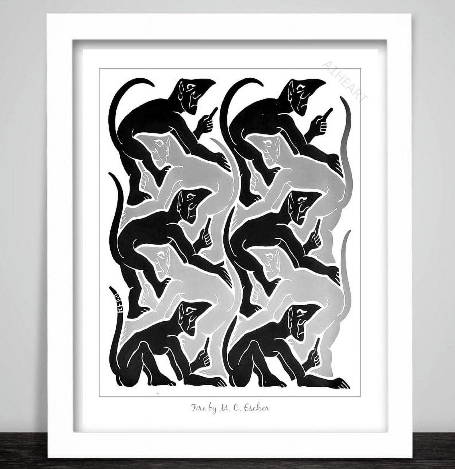 Poster Fire by M.C. Escher Poster Print. The Four Elements Optical Illusion. Dutch illustrator ...