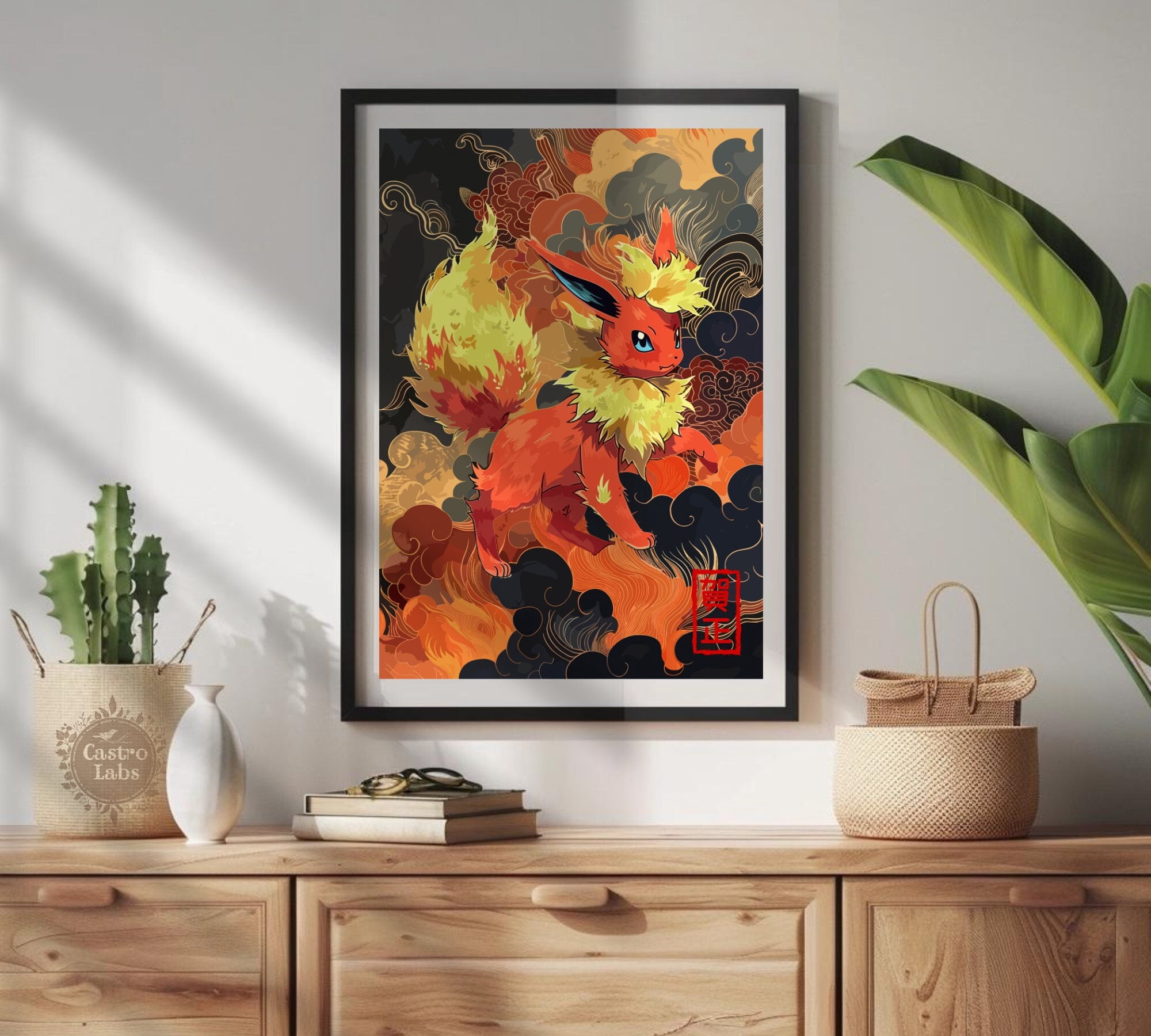 POSTER Flareon: Japanese Tapestry Style Pokemon Anime Poster - Wall Art ...