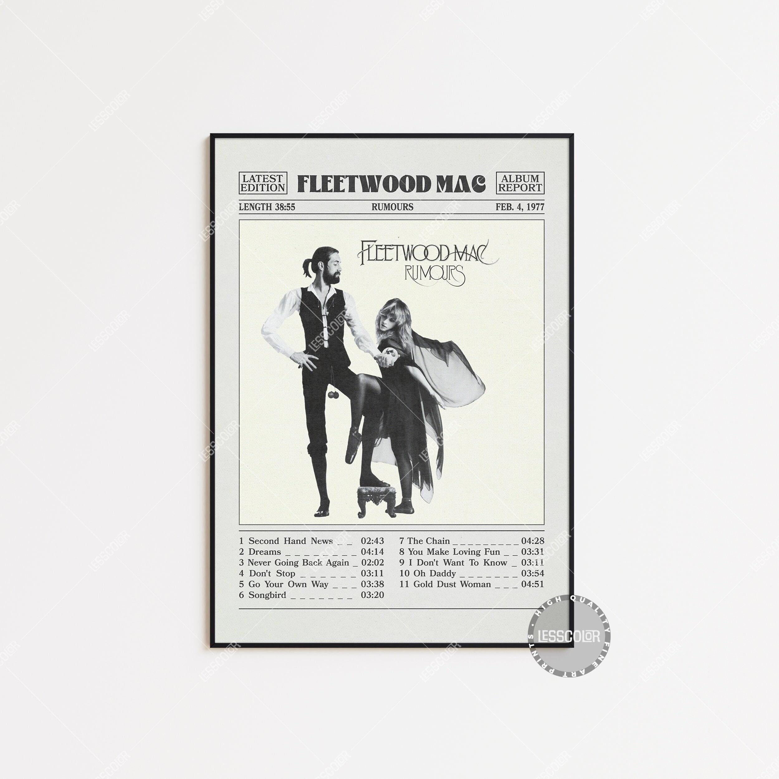 POSTER Fleetwood Mac Retro Newspaper Print, Rumours Poster, Fleetwood Mac Poster, Album Cover ...