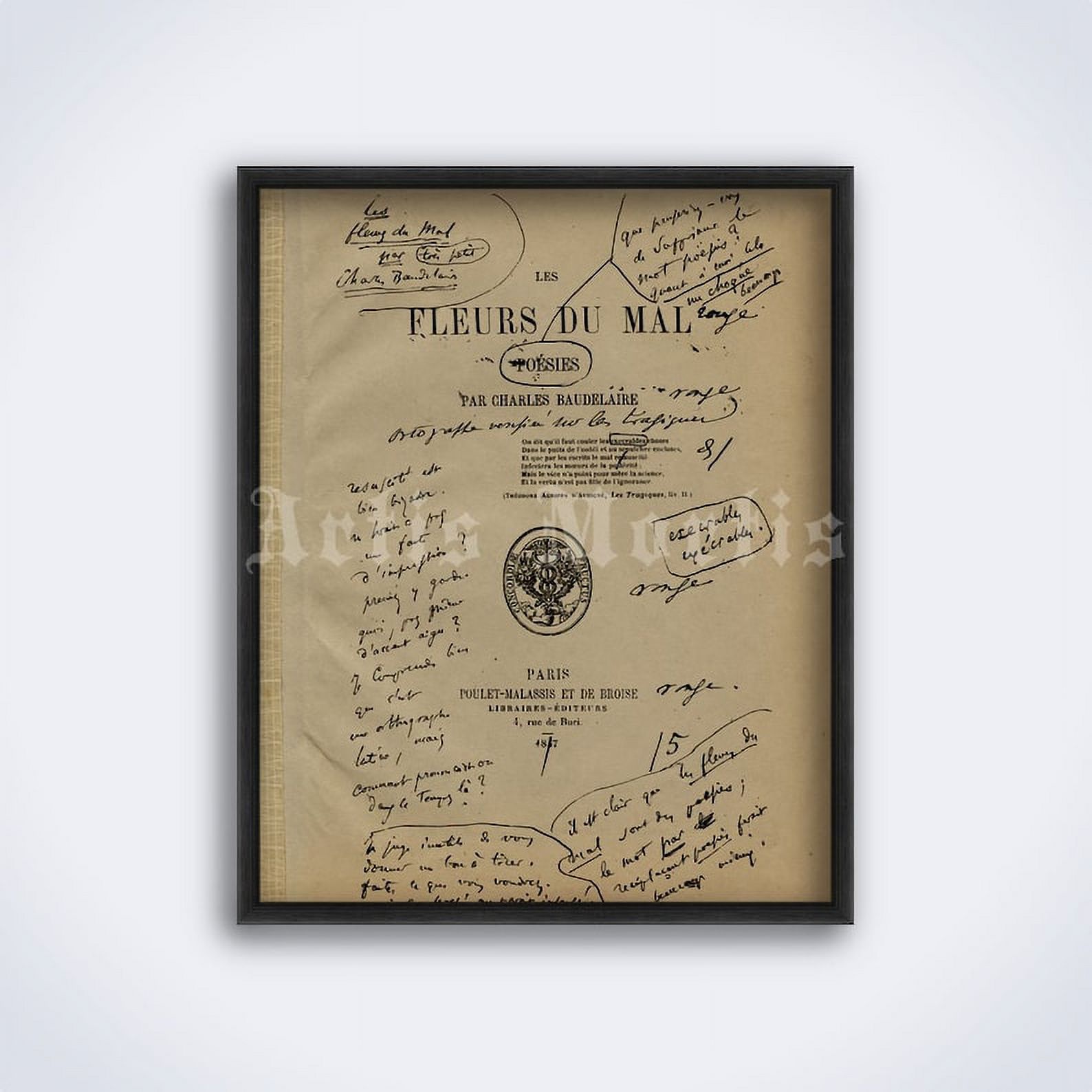 POSTER Flowers of Evil by Charles Baudelaire title page and handwritten ...