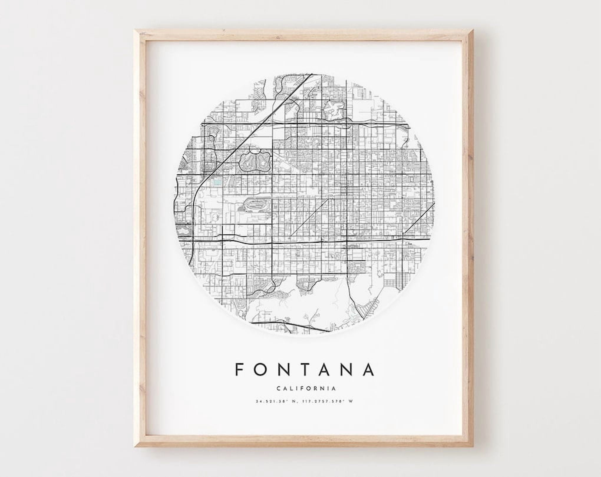 Kna Prints - 1 Pc Poster Fontana Map Print, Fontana Map City Wall Art ...