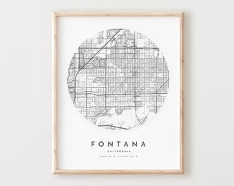 POSTER Fontana Map Print, Fontana Map Poster City Wall Art, Ca Road Map ...