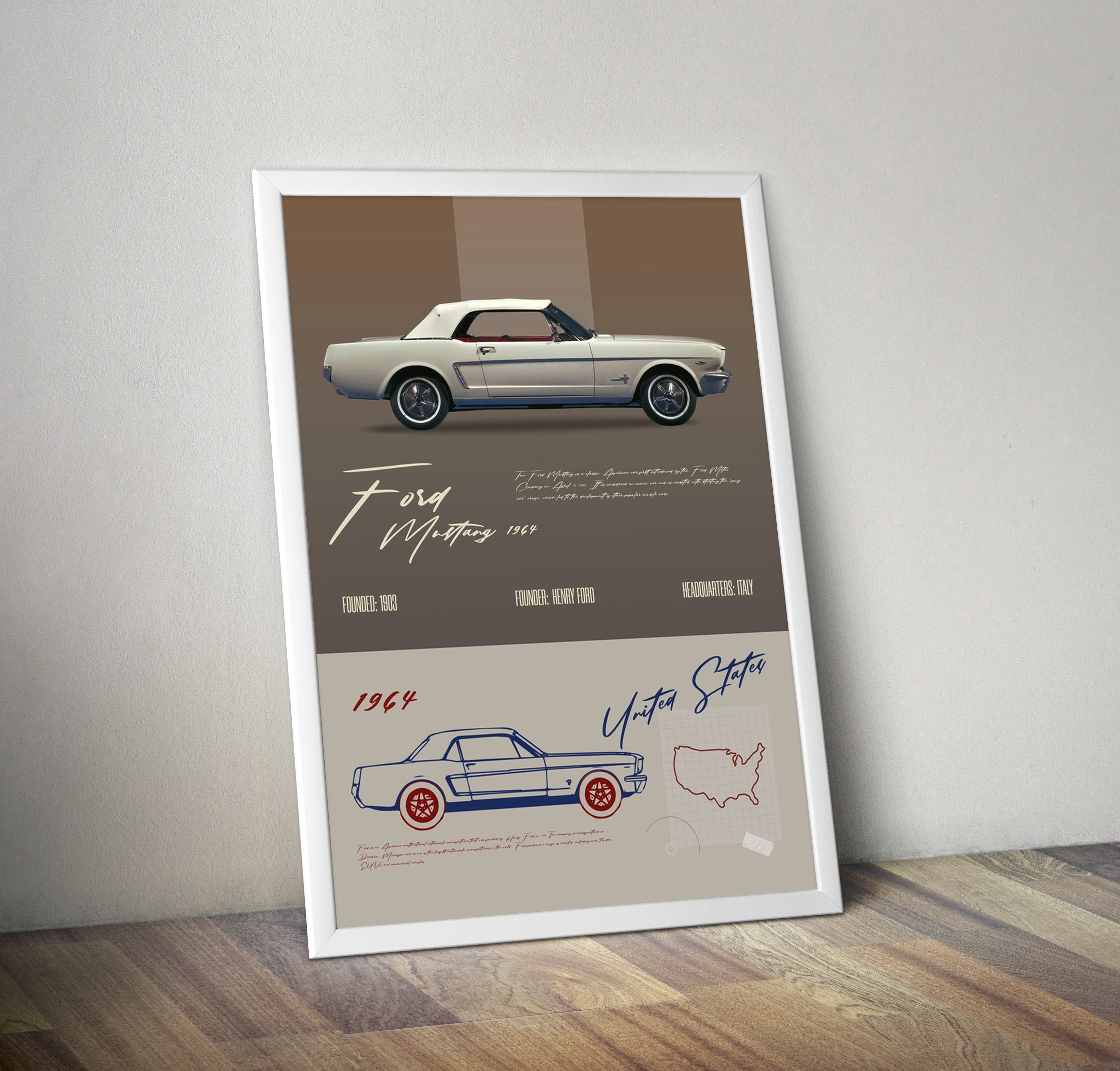 POSTER Ford Mustang 1964 Turbo Vintage Styled Wall Art Beat the Traffic ...