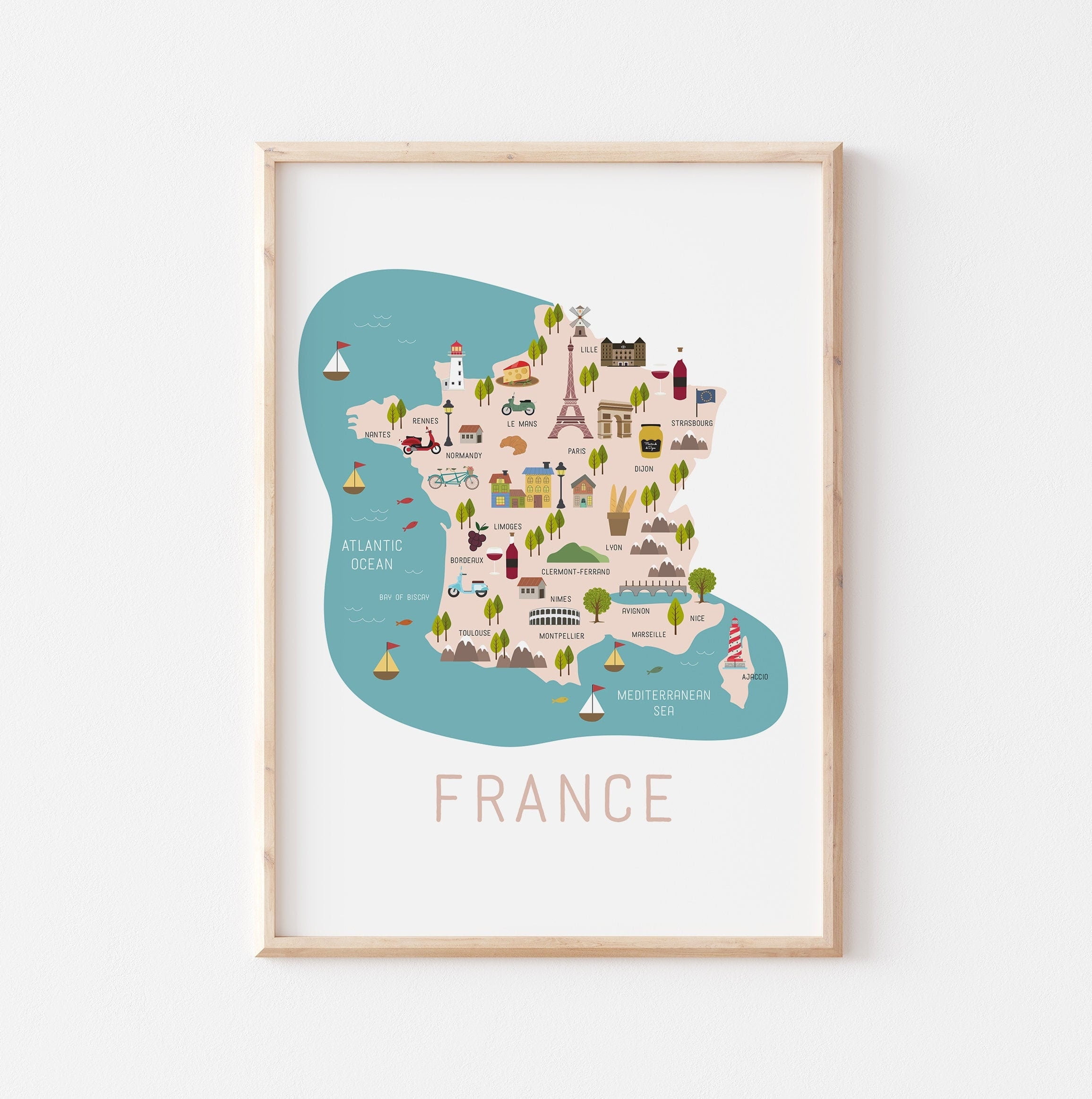 POSTER France Map Print, Illustrated Map of France, France Travel ...
