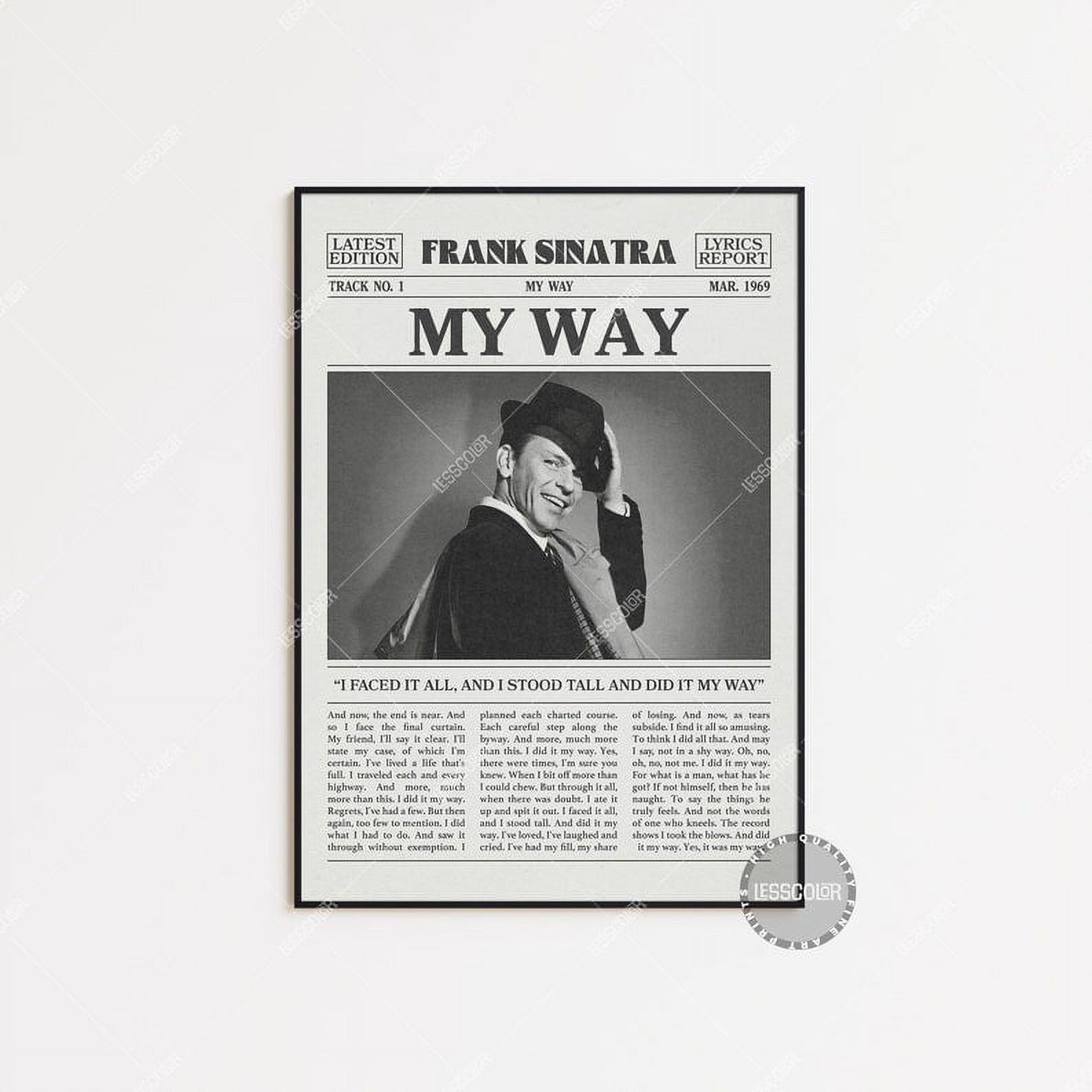 Poster Frank Sinatra Retro Newspaper Print, My Way Poster , My Way ...