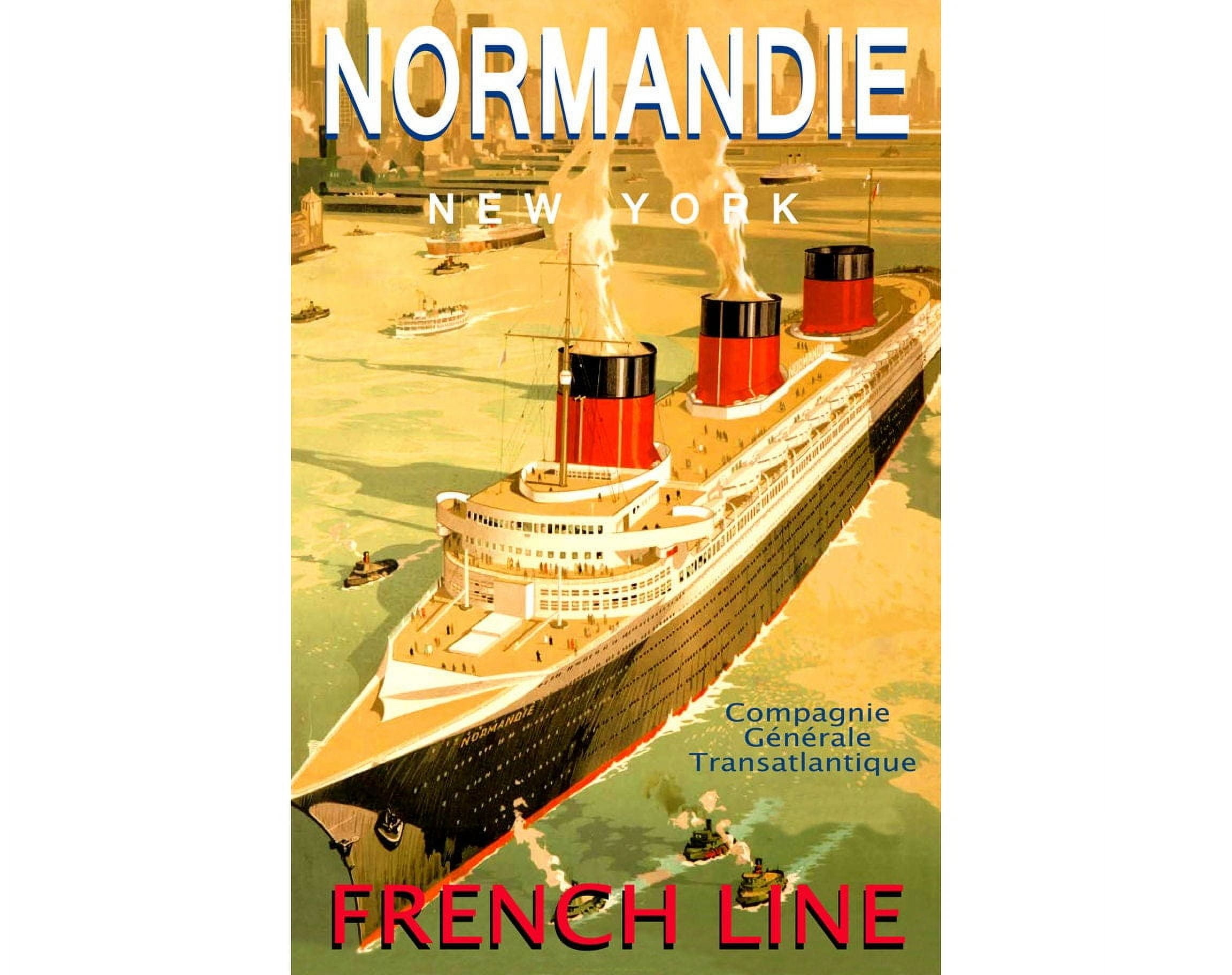 POSTER French Lines SS NORMANDIE New Retro Travel New York Harbor ...