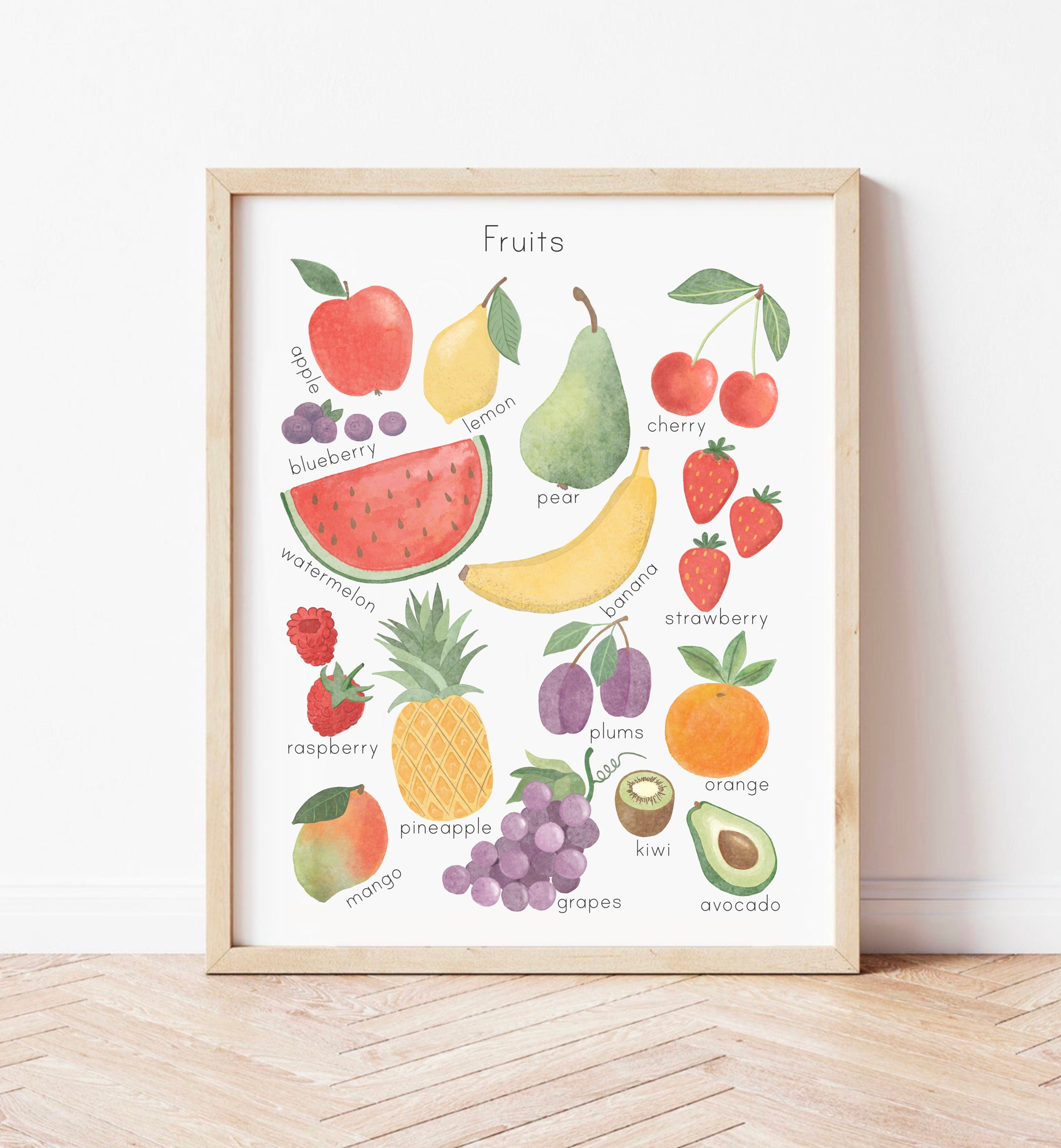 POSTER Fruits Poster Watercolor Educational Prints for Toddlers ...