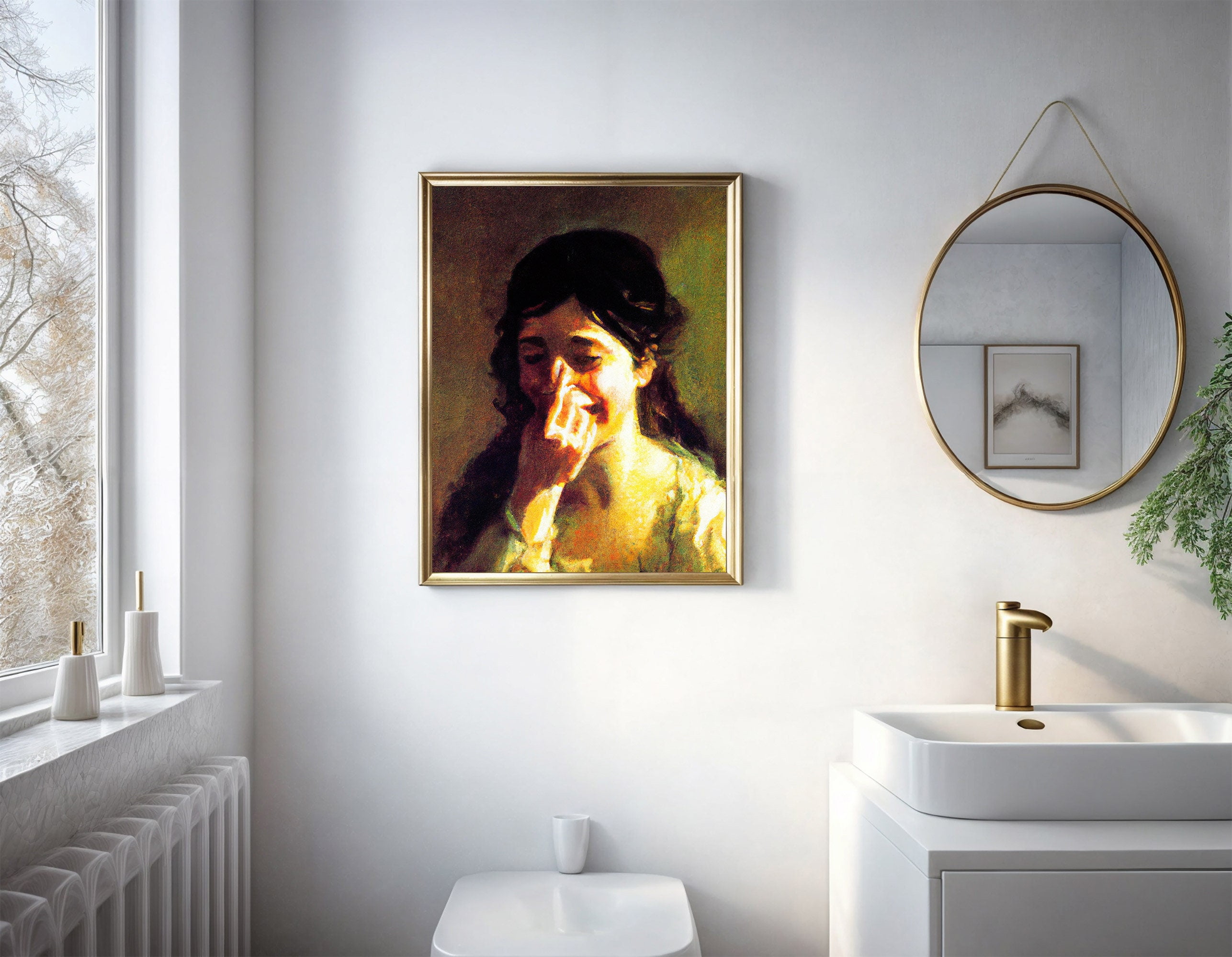 POSTER Funny Bathroom Wall Art Midcentury Modern Painting of Woman in ...