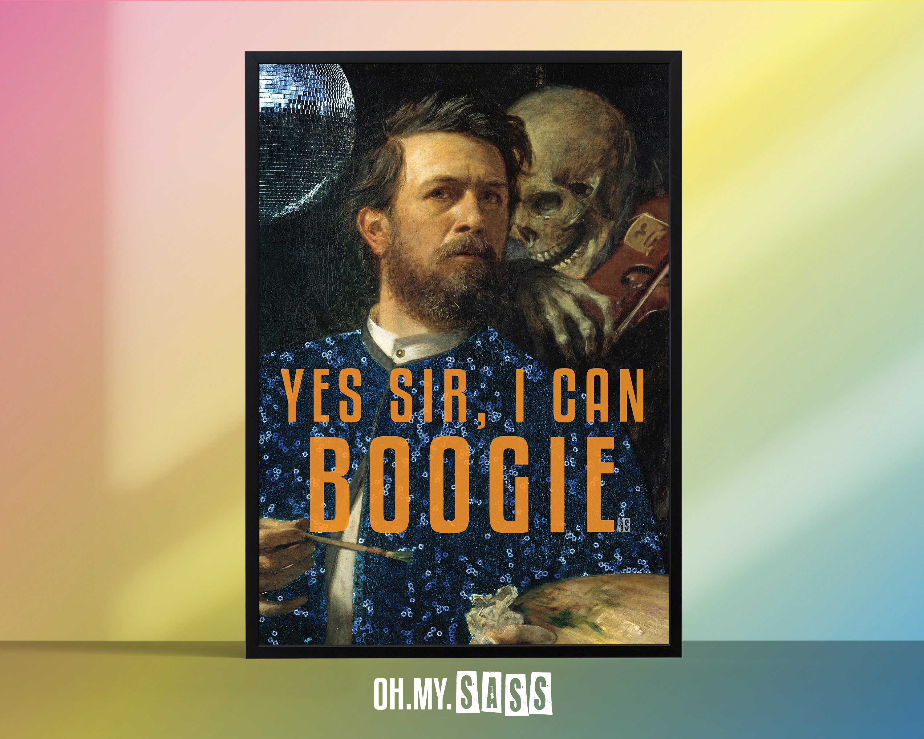 POSTER Funny Disco Ball Altered Art Print | Halloween Sequins Skeleton ...