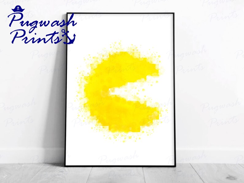 POSTER Gaming Print 'PACMAN' (Right) Watercolour Splash Wall Print ...