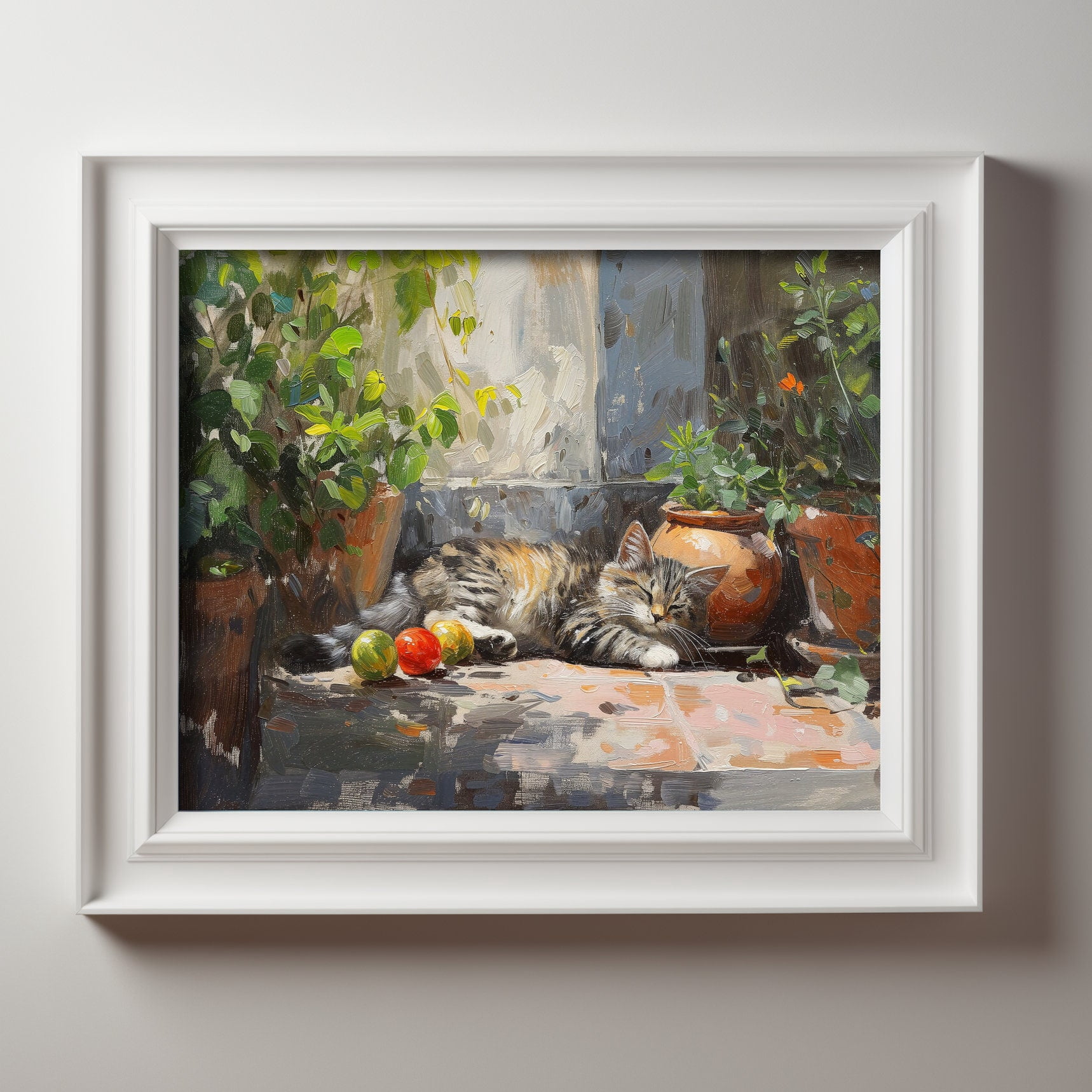 POSTER Garden Serenity Cat - Tranquil Nature and Pet Art-UNFRAMED ...