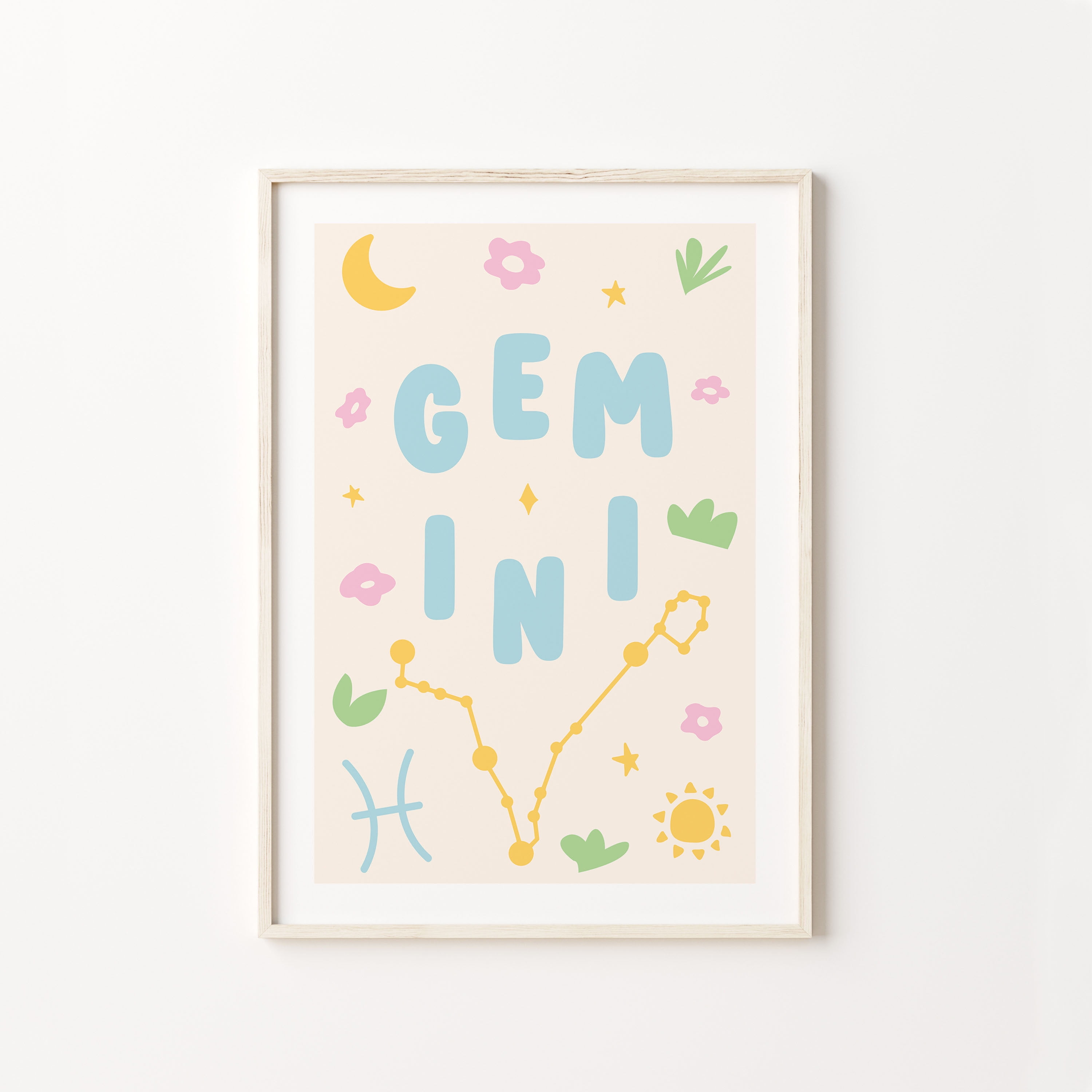 POSTER Gemini Poster, Danish Pastel Decor, Boho Art, Zodiac Wall Decor, Astrology Sign Print ...