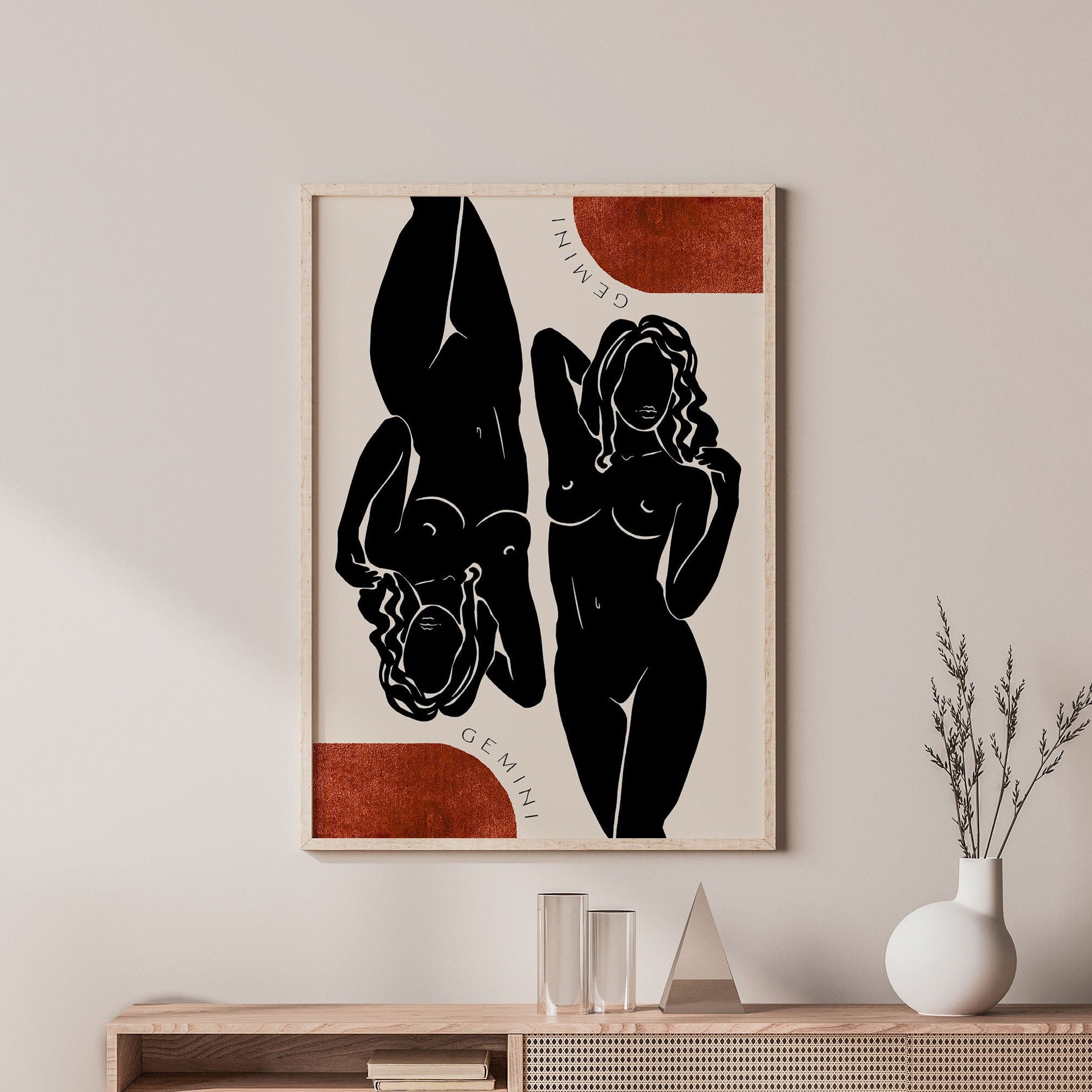 POSTER Gemini Poster, Zodiac Art, Burnt Orange Prints, Astrology Sign ...