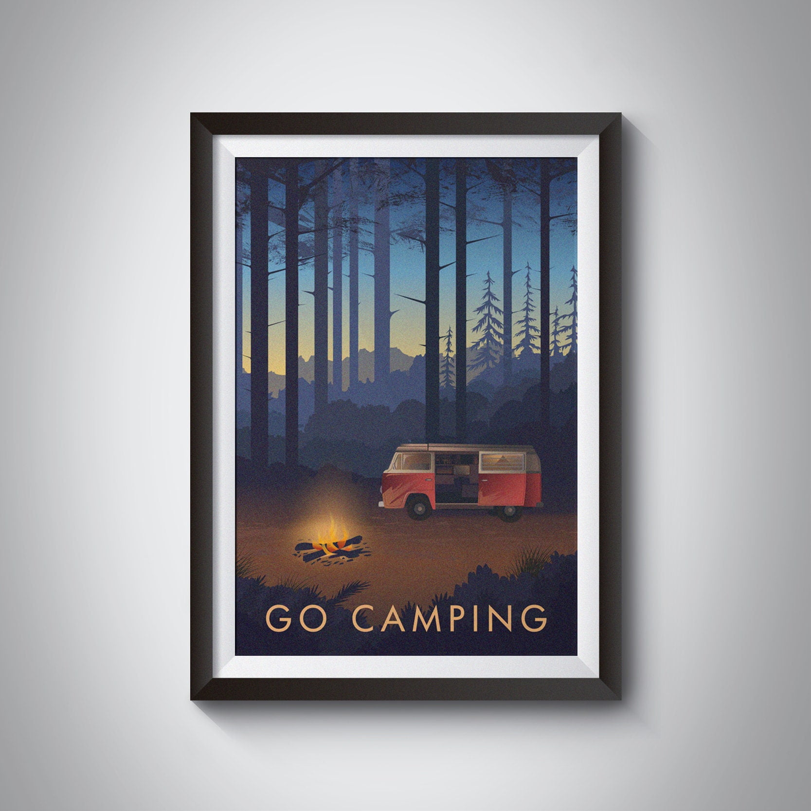 POSTER Go Camping Travel Poster, Camper Van Print, Wild Camping, Outdoor Adventure, Hiking ...