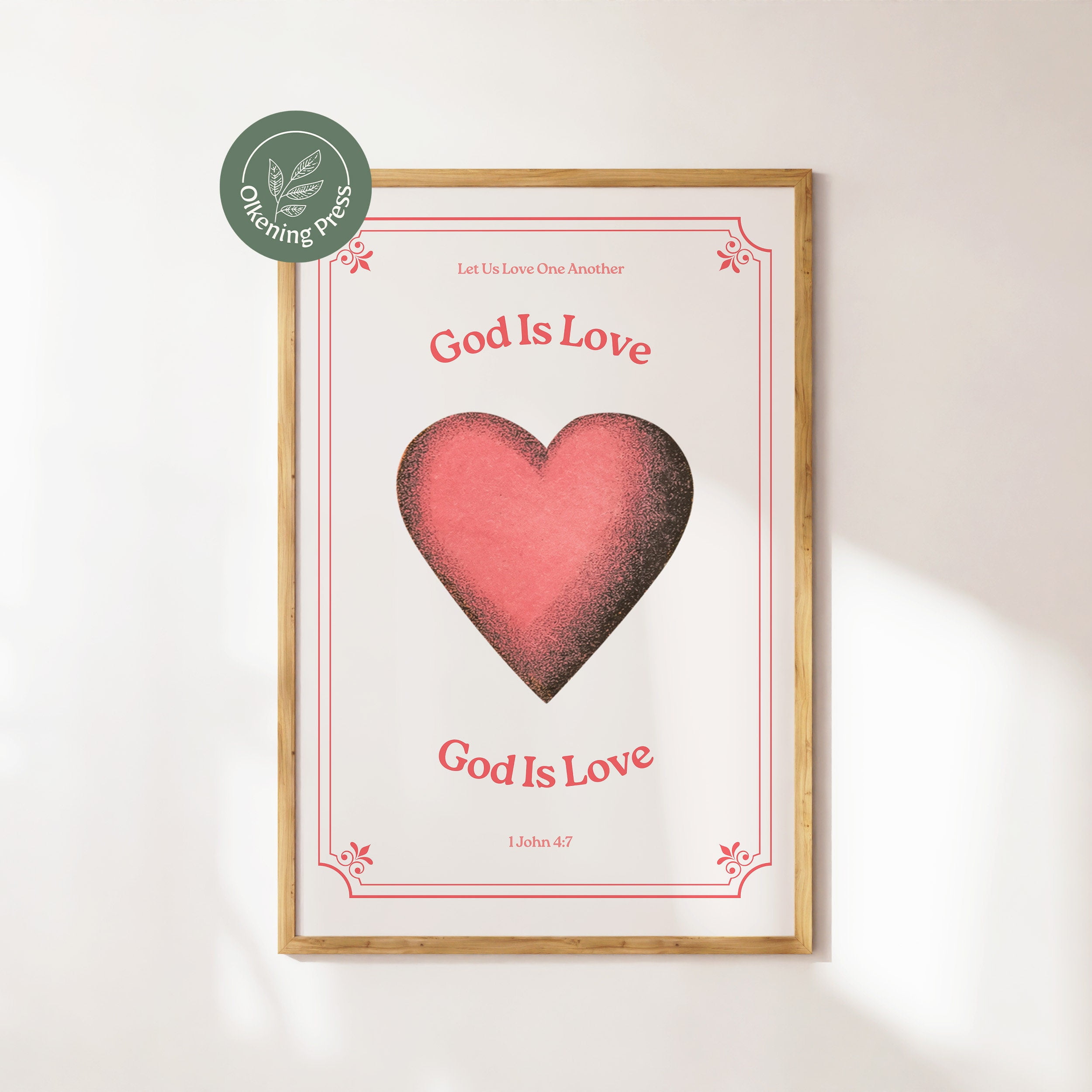 POSTER God Is Love Valentines Day , Retro Christian Wall Art, Red Heart ...