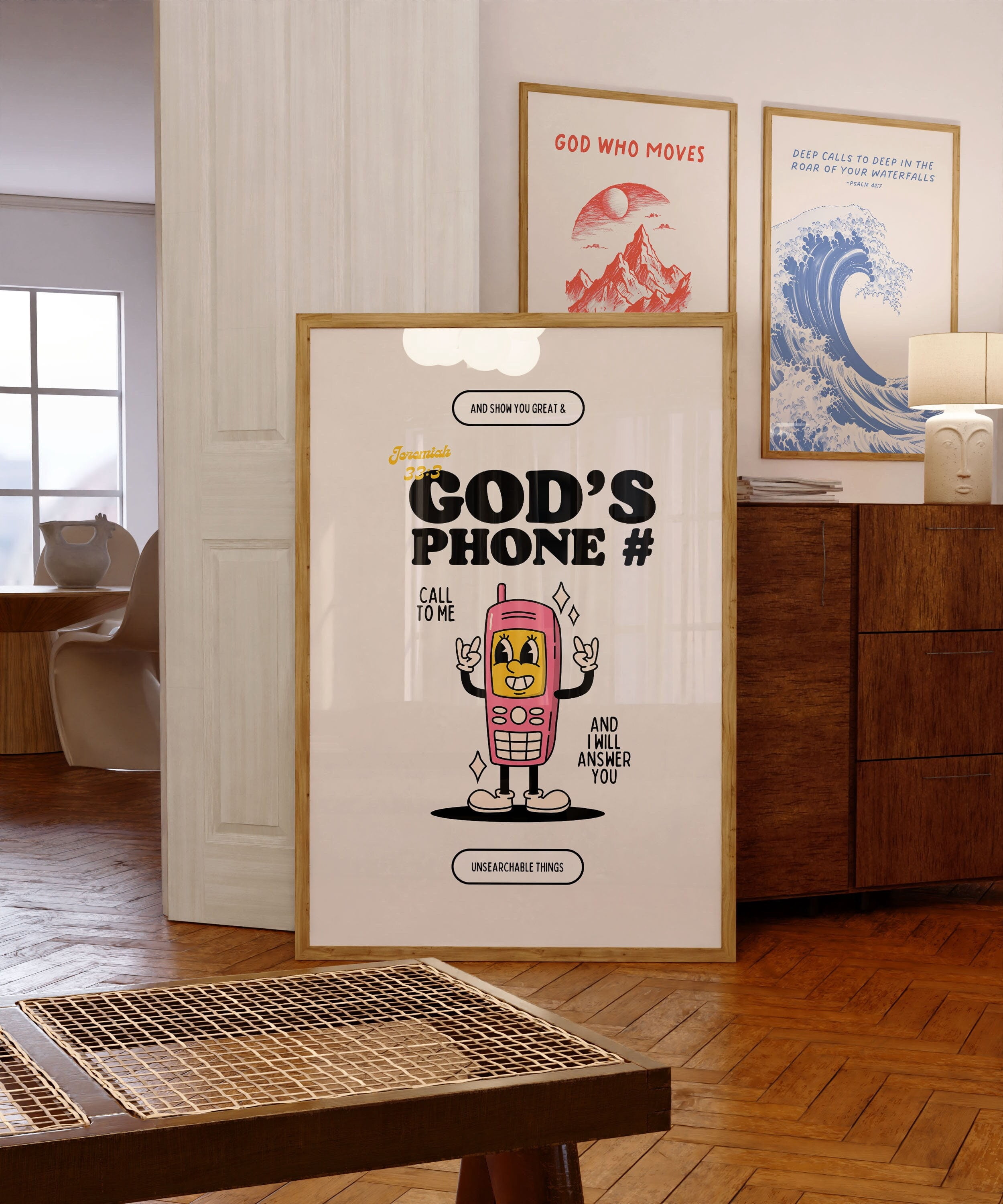POSTER God's Phone Number Large Wall Poster, Retro Mascot Wall Art ...