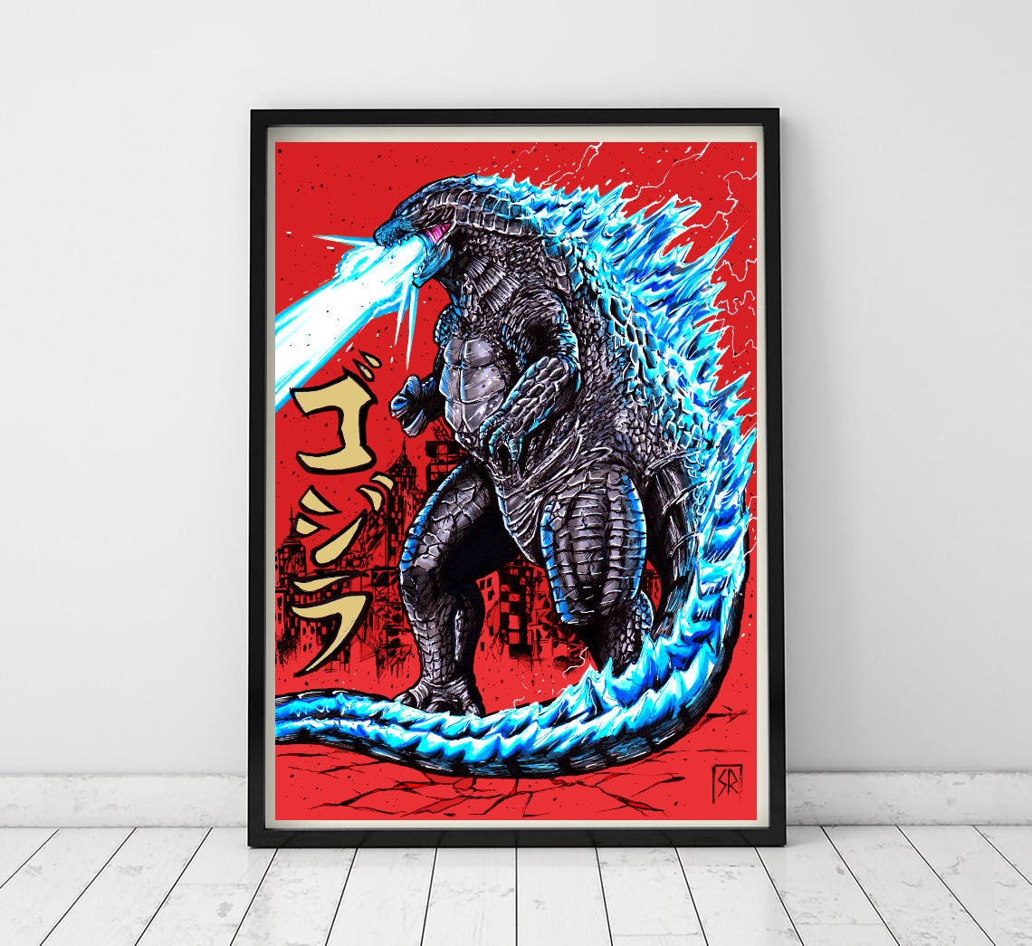 POSTER Godzilla Movie Poster Limited Edition Print - Hand Drawn Art by ...