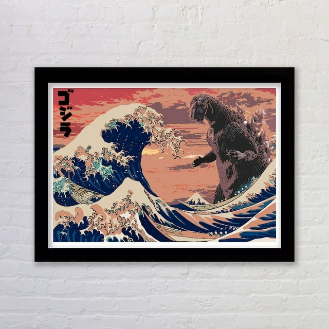Poster Godzilla and the Great Wave Poster Print Re-imagined Japanese ...