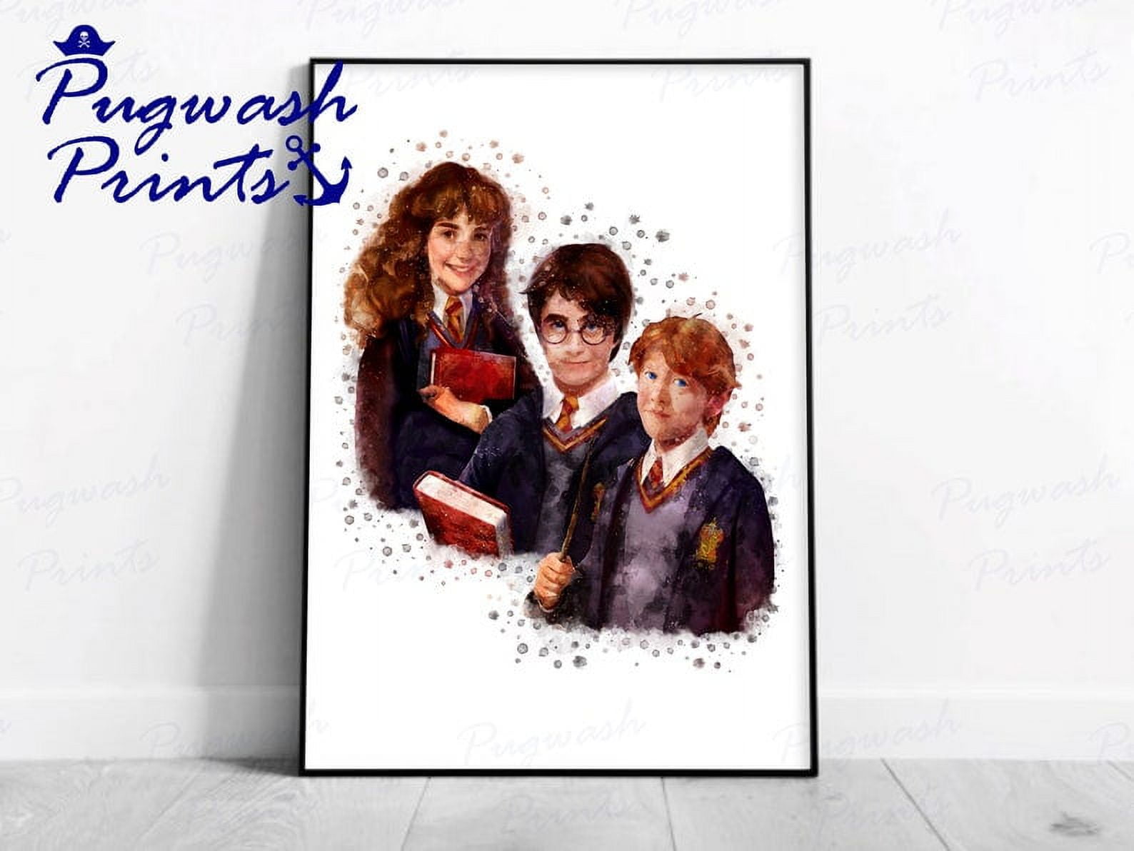 Poster Golden Trio Print 'HARRY, RON & HERMIONE' Watercolour Splash Art ...