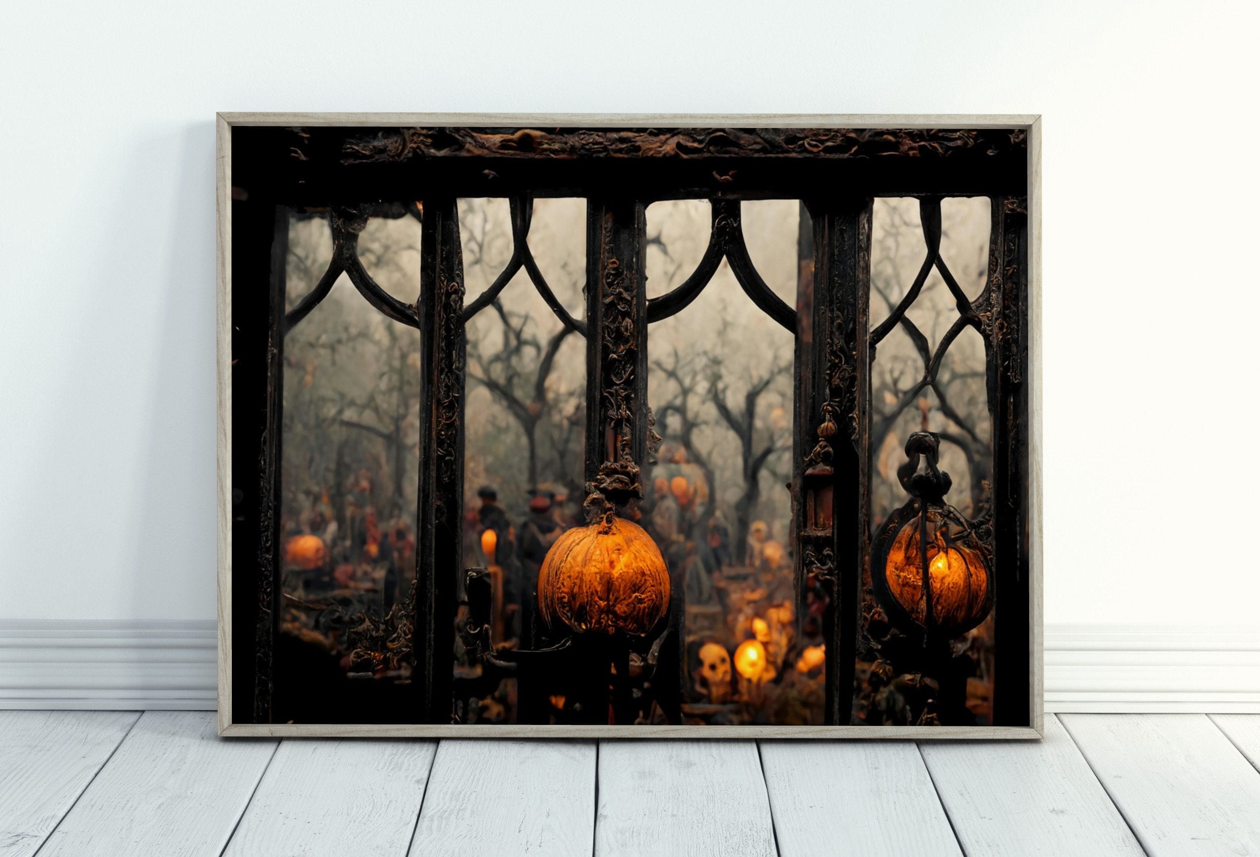 POSTER Gothic Iron Mansion Fence Halloween Print. Halloween Wall Art ...