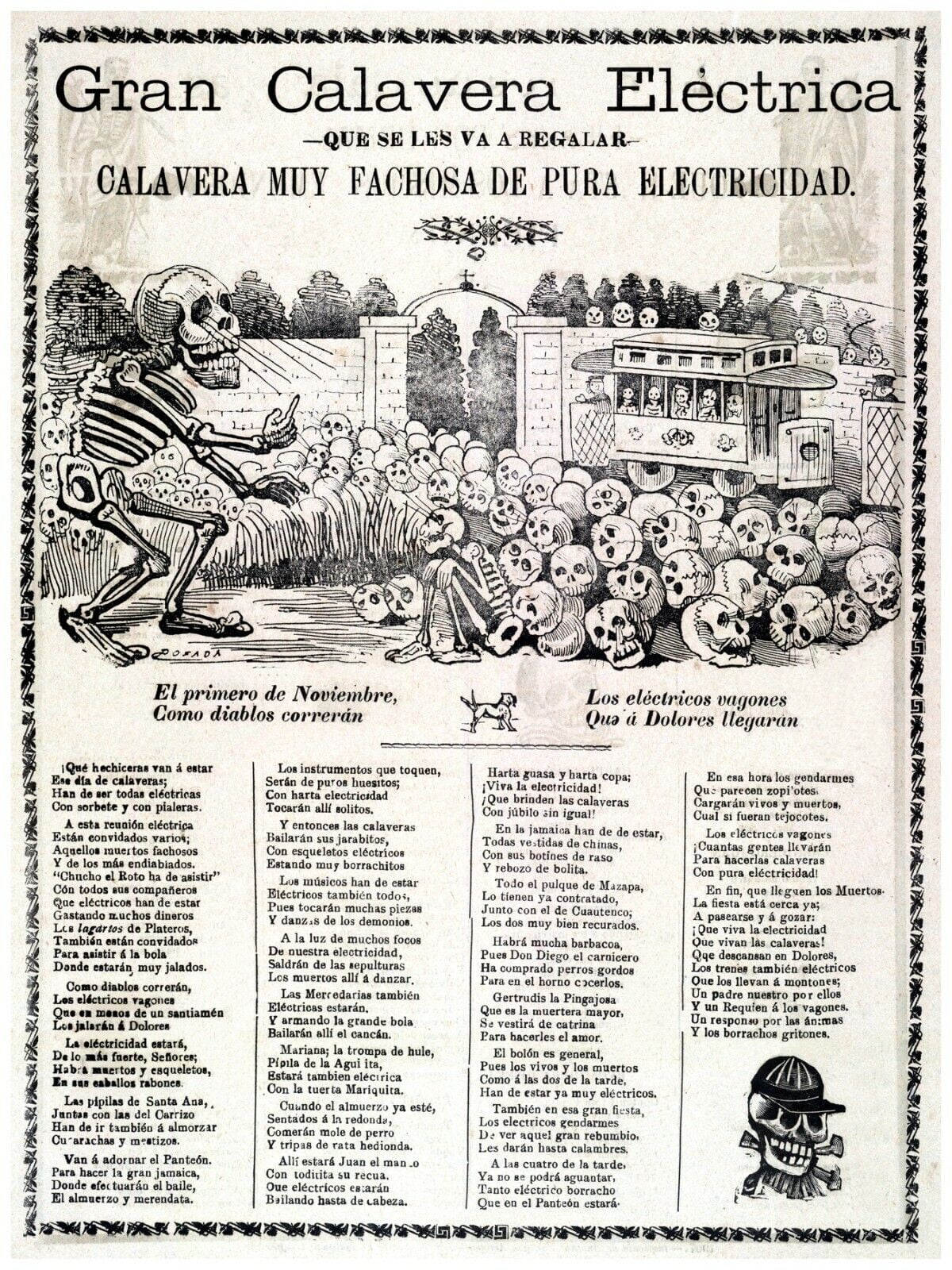 POSTER Gran Calavera Electrica.Mexican poem POSTER.Dia de Muertos Skull ...
