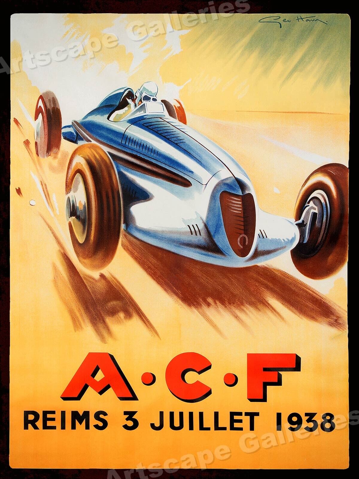 POSTER Grand Prix 1938 Reims France Classic ACF Racing Poster-16x24 ...