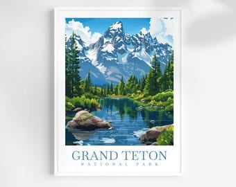 POSTER Grand Teton Travel Print Wall Art Grand Teton Wall Hanging Home ...
