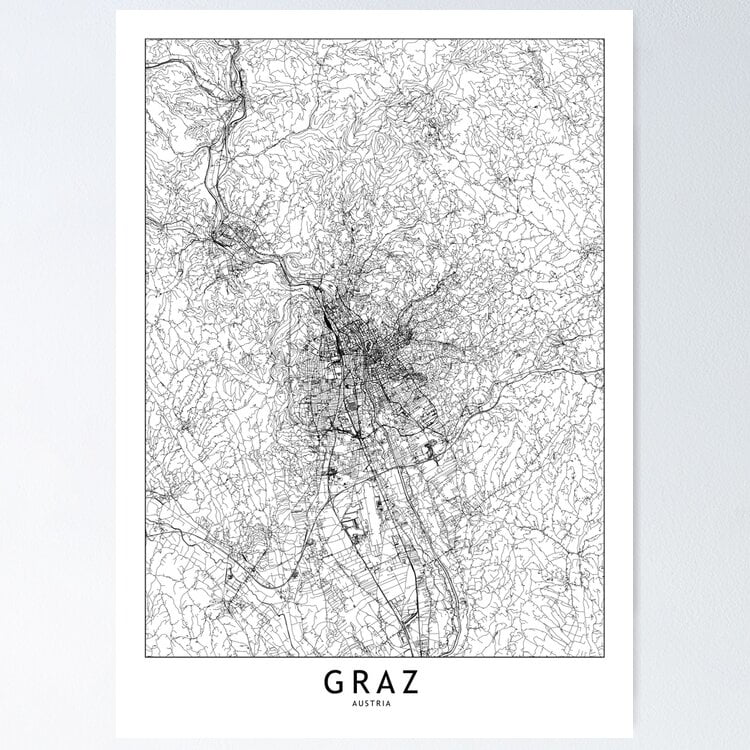 POSTER Graz White Map Poster UNFRAMED, 24x36 - Walmart.com