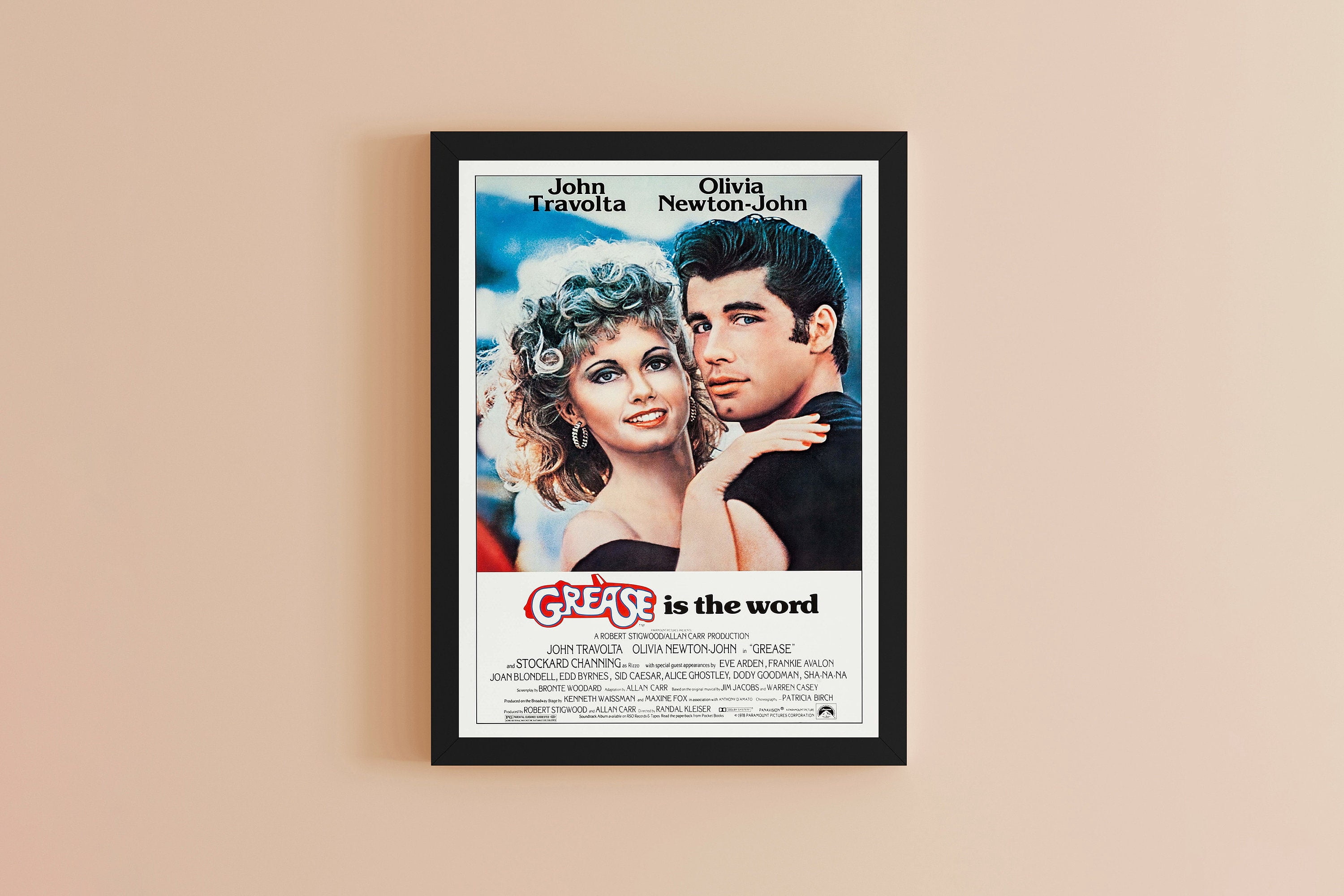 Poster Grease John Travolta Film / Movie Advertising Poster In A Black ...