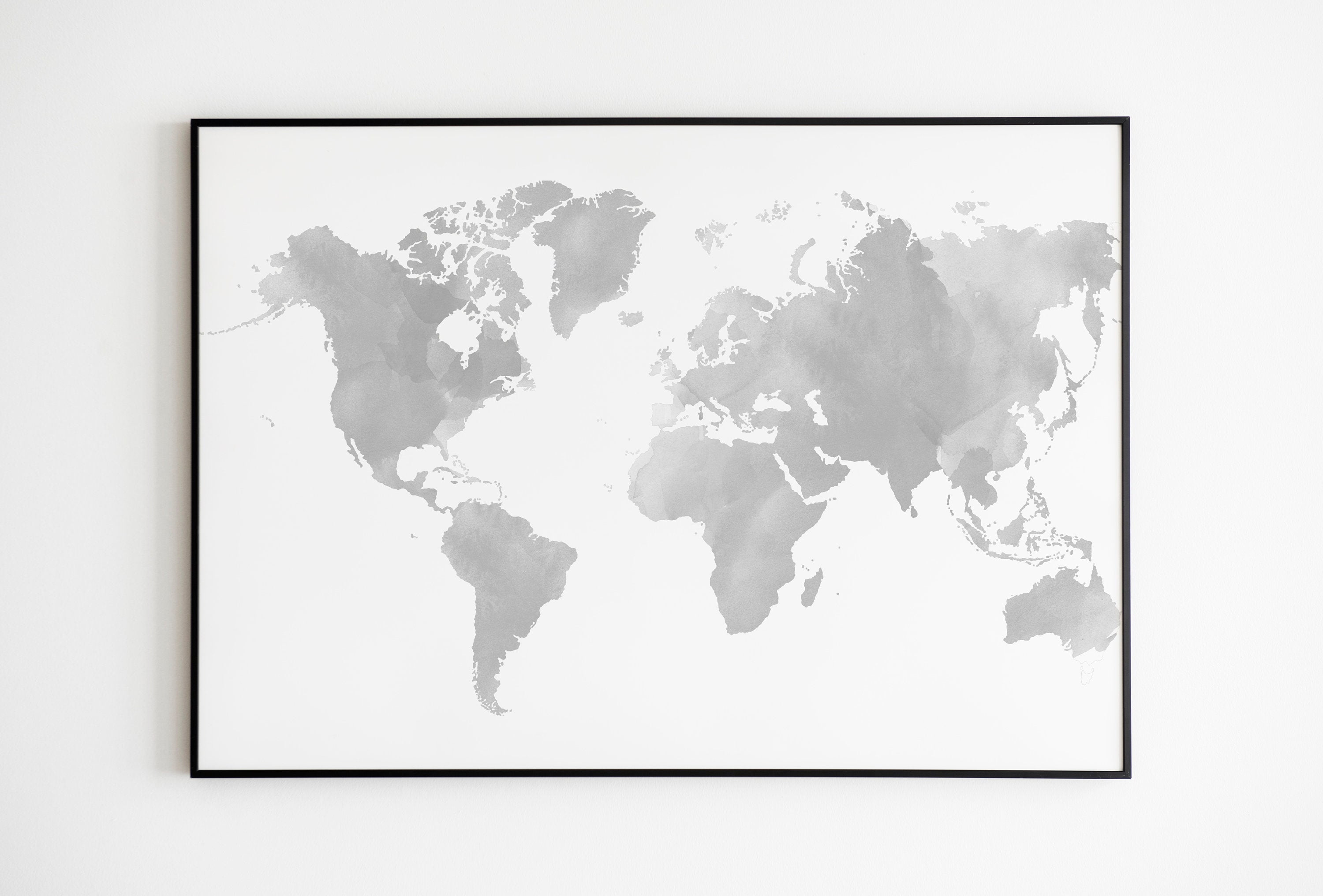 POSTER Grey And White World Map , Modern Map Print, Map Poster, World ...