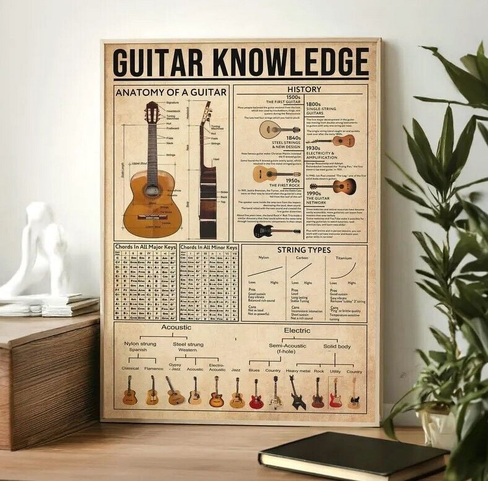 POSTER Guitar Knowledge Poster, Anatomy Of A Guitar, History, String ...