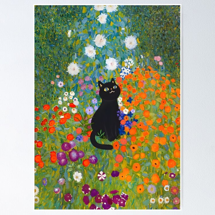 Klimt Black Cat In A Garden