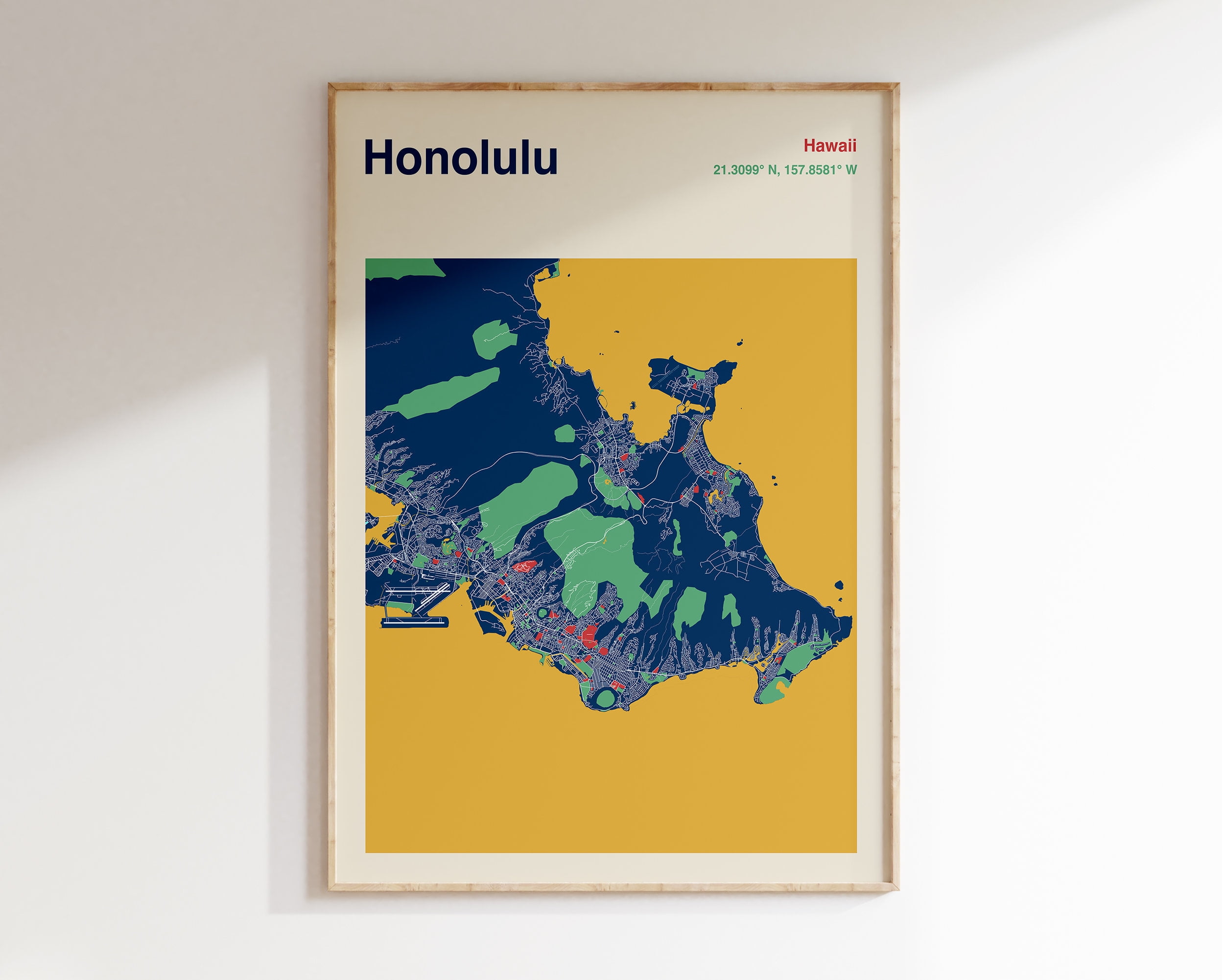 POSTER HONOLULU Map Print, Honolulu Hawaii Map Poster, Colour Honolulu ...