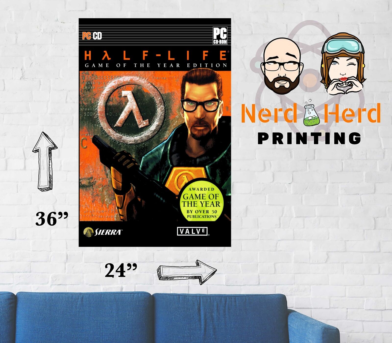 POSTER Half-Life Retro PC Game Poster Multiple Sizes 11x17-24x36-8x12 ...