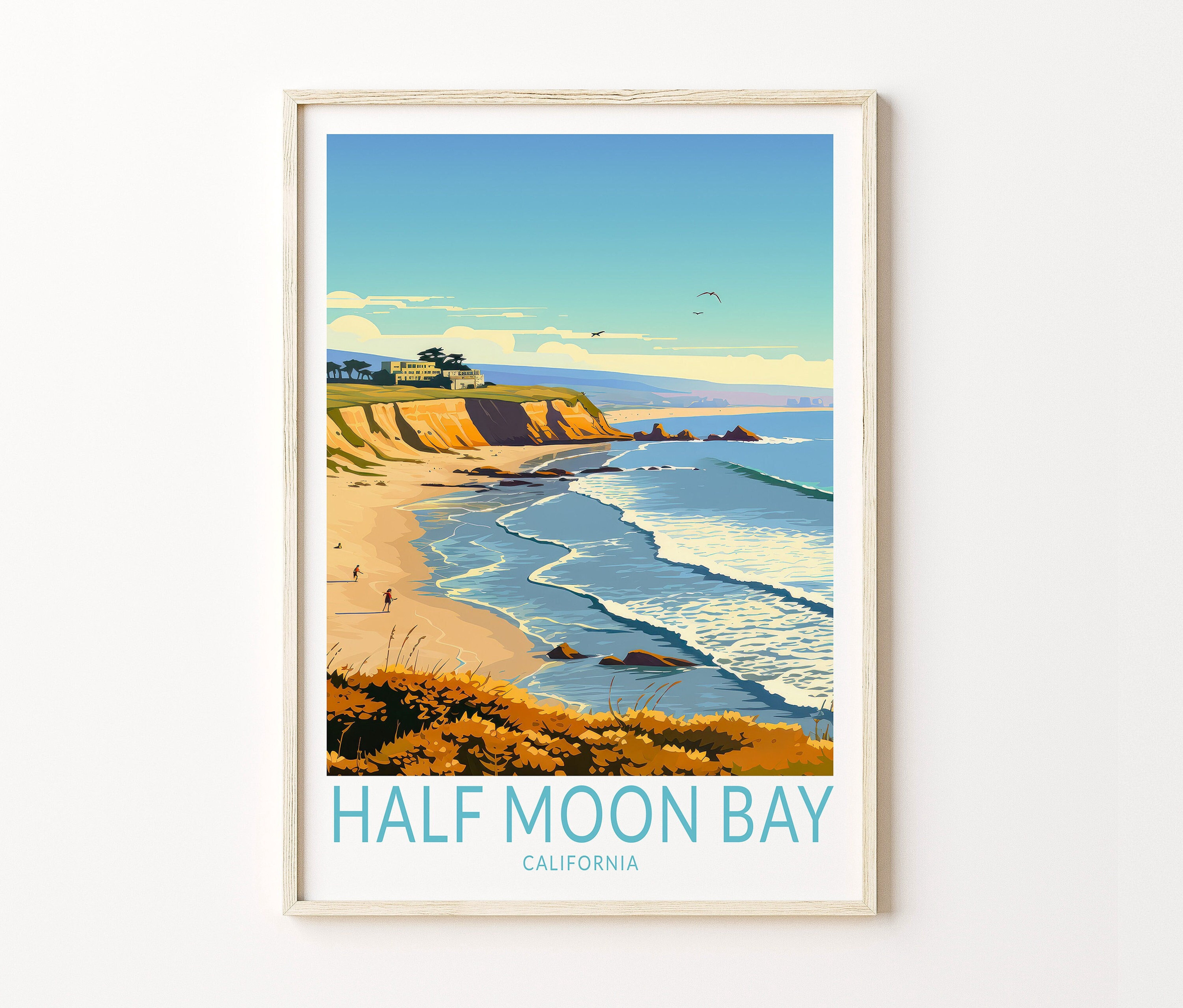 POSTER Half Moon Bay Beach California Travel Print, Half Moon Bay ...