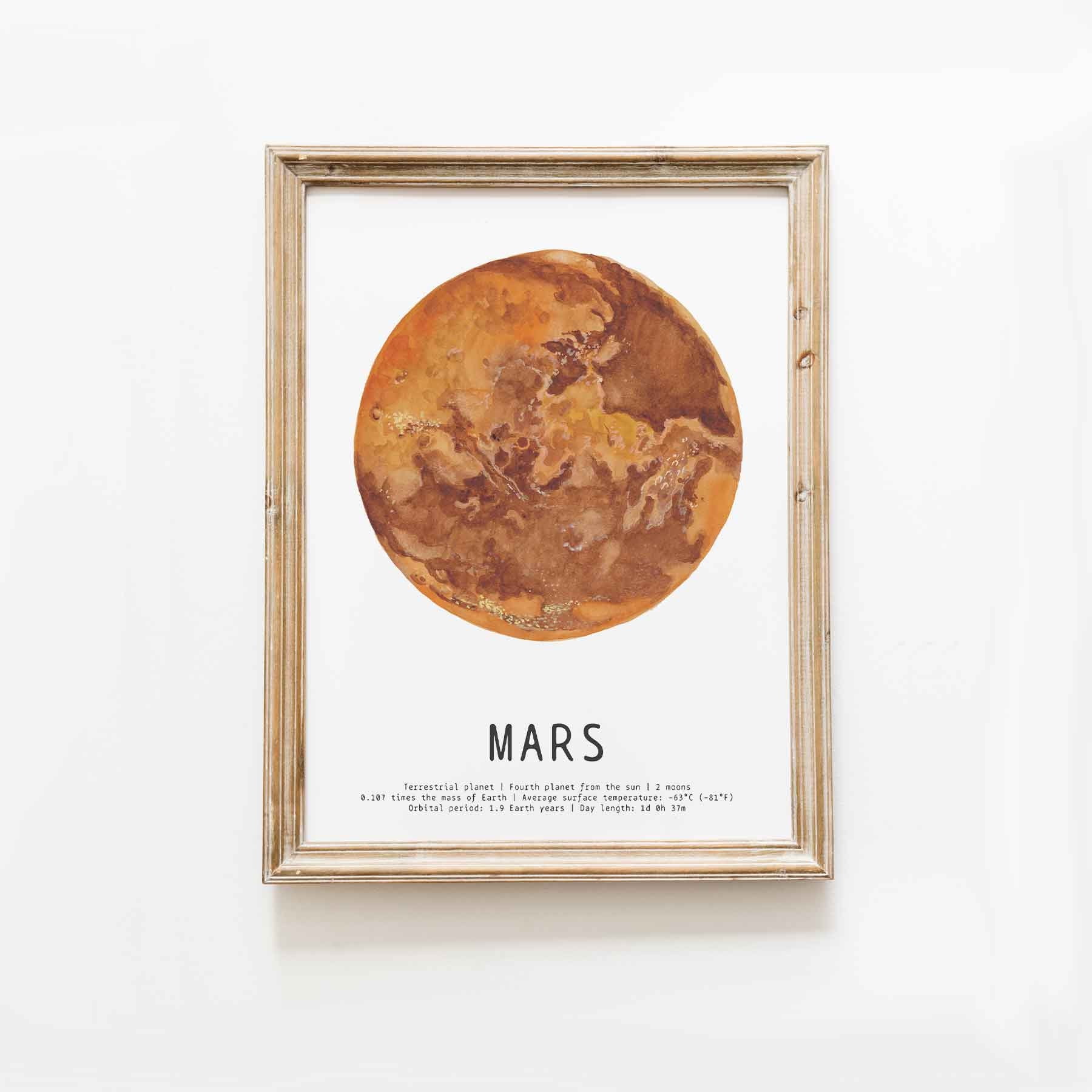 POSTER Hand painted planet Mars art print | Solar System prints ...