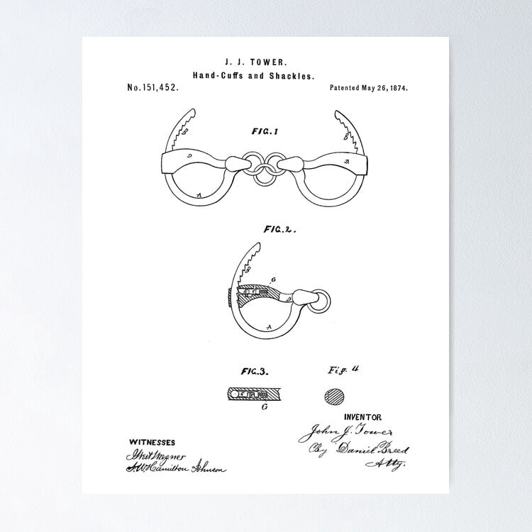 Poster Handcuffs 1874 Vintage Patent Art White Background - Unframed ...