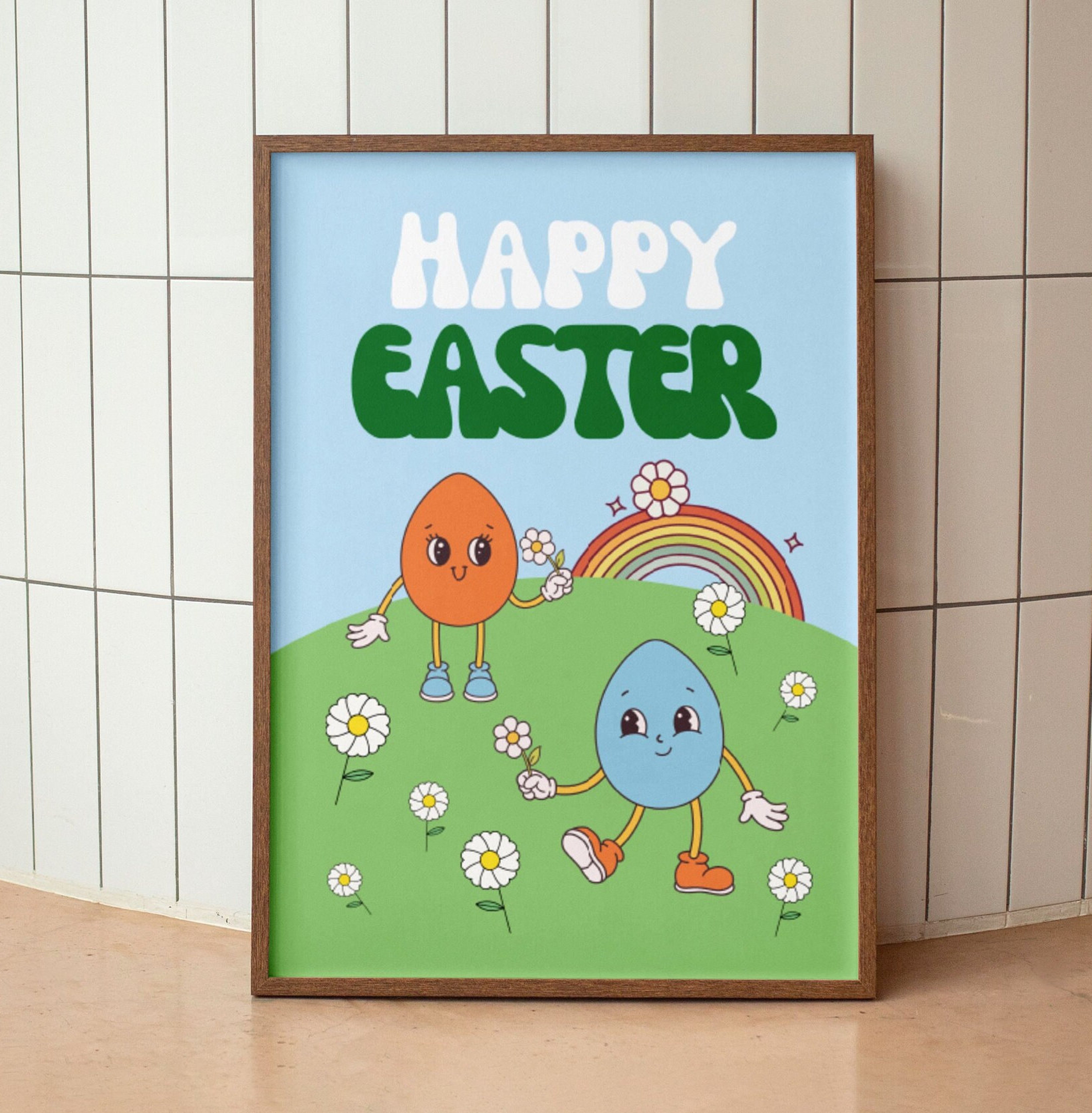 POSTER Happy Easter Wall Art, Retro Christian Wall Art Print Easter ...