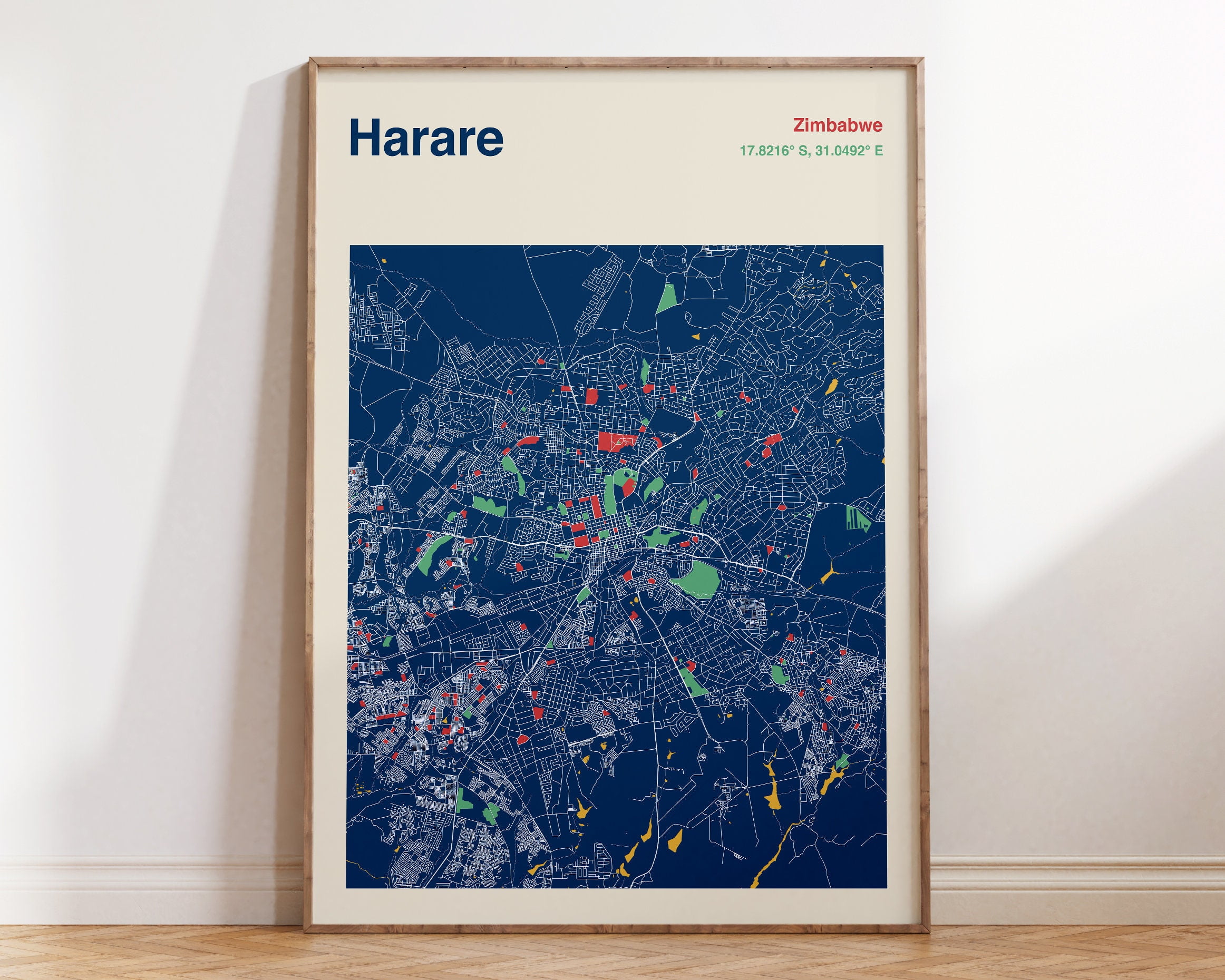 POSTER Harare Map Print, Harare Zimbabwe Map Poster, Harare Map Wall ...
