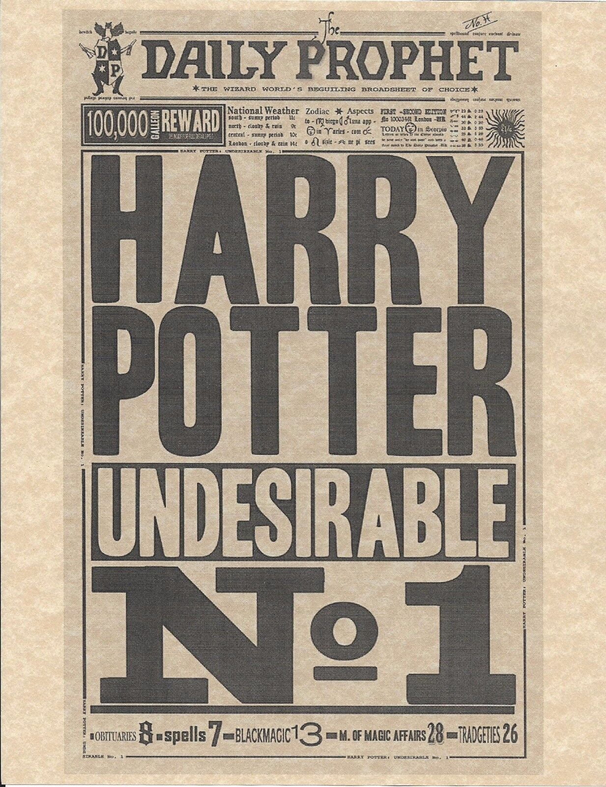 POSTER Harry Potter Daily Prophet Undesirable No 1 Flyer/Poster Prop ...