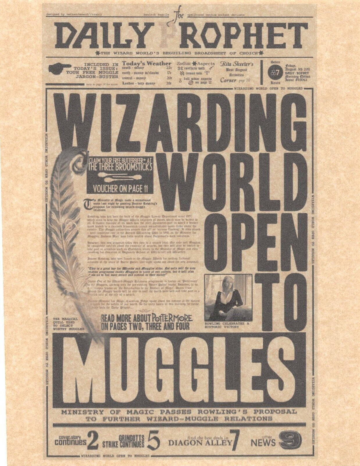 POSTER Harry Potter Daily Prophet Wizarding World Open To Muggles Prop ...
