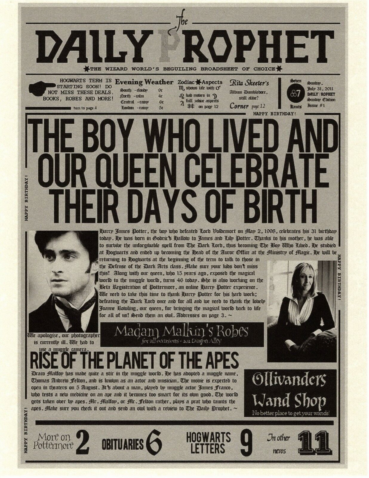 POSTER Harry Potter The Daily Prophet Boy Who Lived Flyer/Poster Prop ...