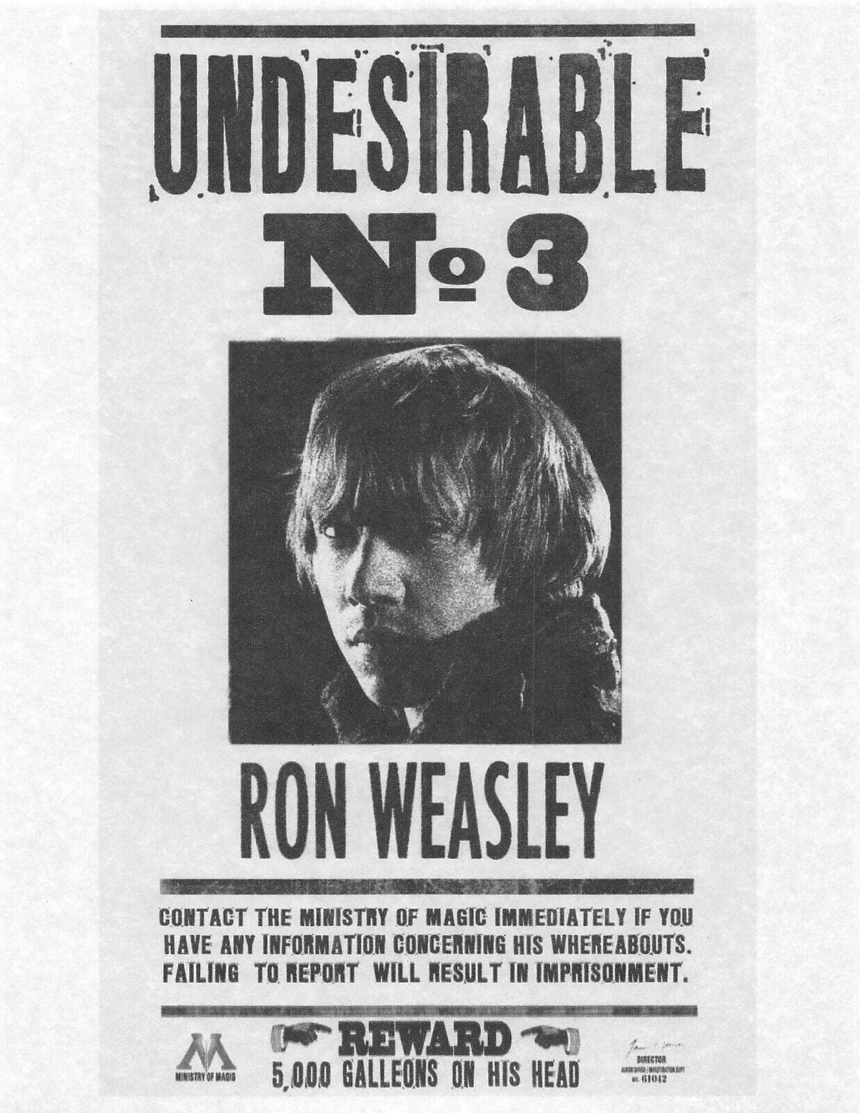 POSTER Harry Potter Undesirable Number 3 Ron Weasley Wanted Flyer ...