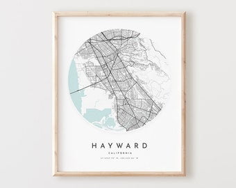 POSTER Hayward Map Print, Hayward Map Poster City Wall Art, Ca Road Map ...