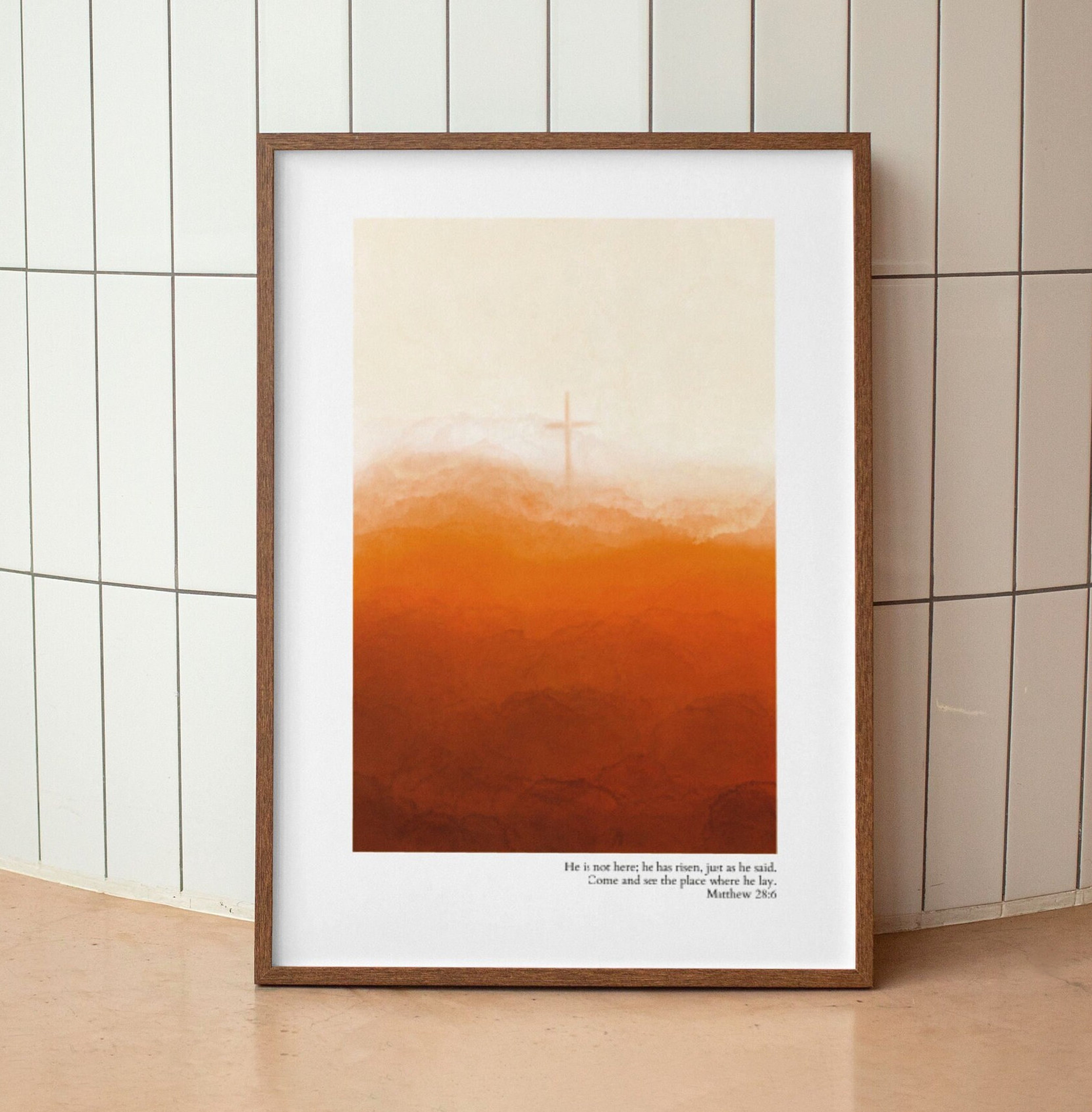 POSTER He Has Risen Cross Art, Matthew 28:6 Easter Wall Art, Modern ...