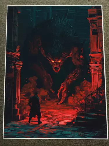 POSTER Hero Facing Red-Eyed Monster in Gothic Alley - Poster UNFRAMED ...