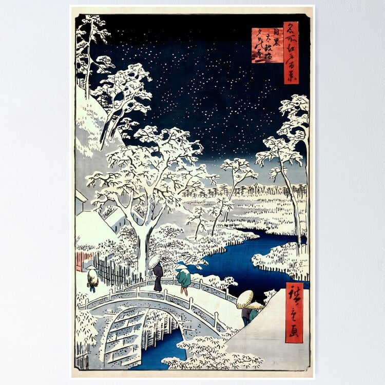 POSTER Hiroshige Snow Drum Bridge Views of Edo Poster NO FRAMED, 8x12 ...