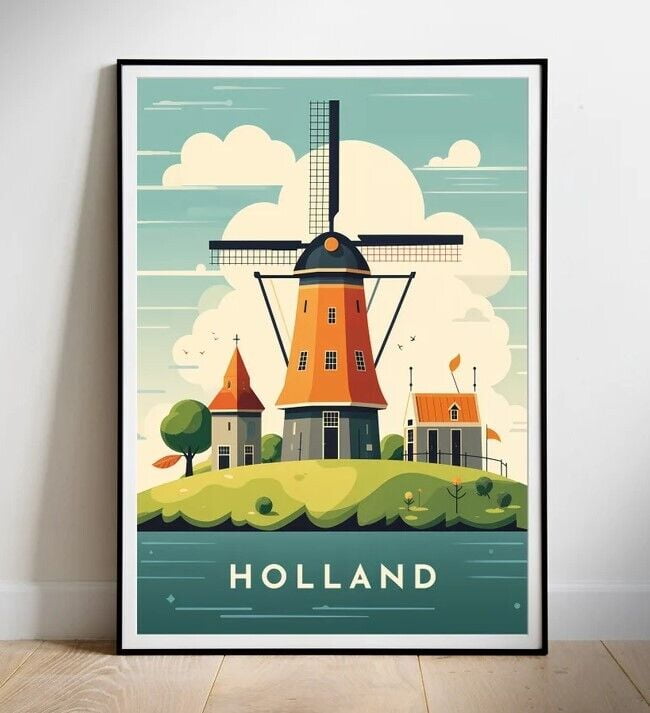 POSTER Holland Retro Travel Poster, Printable wall art, -8x12-UNFRAMED ...
